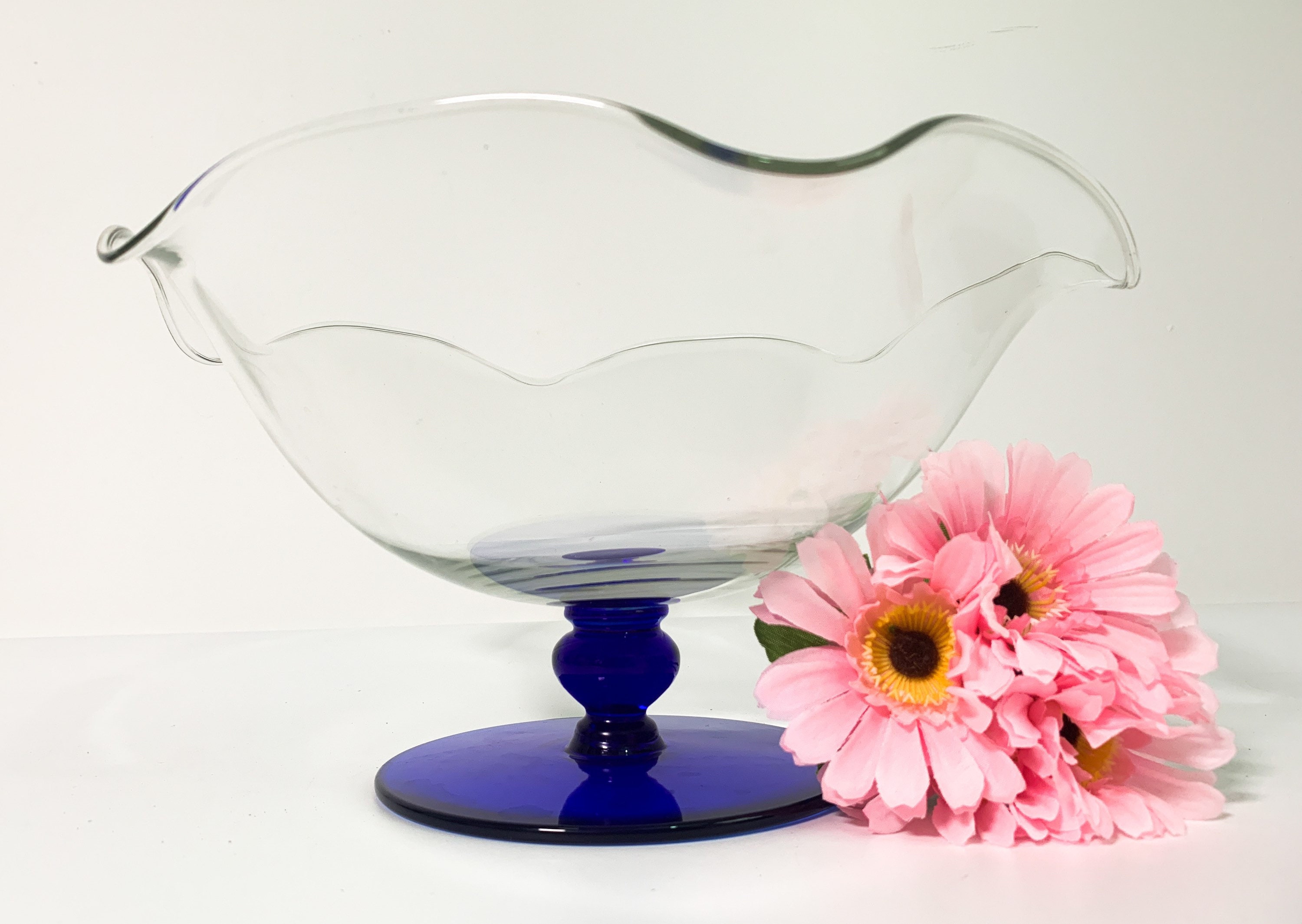 Vintage Glass Compote w/ Cobalt Blue Base Centerpiece - Retro Pedestal ...