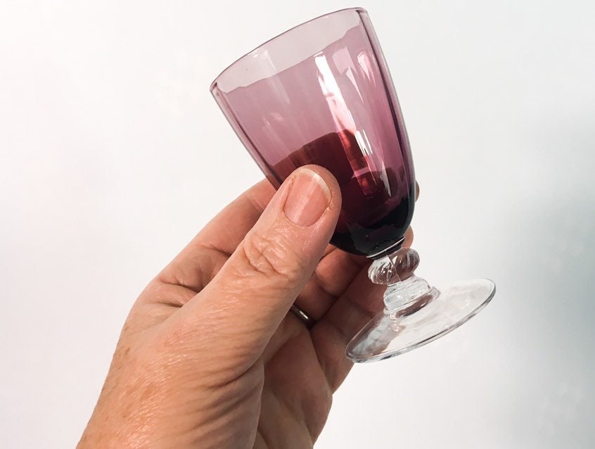 4 Vintage Purple Cordial Glasses Aurora Amethyst by Frye w/ Clear Stems ...