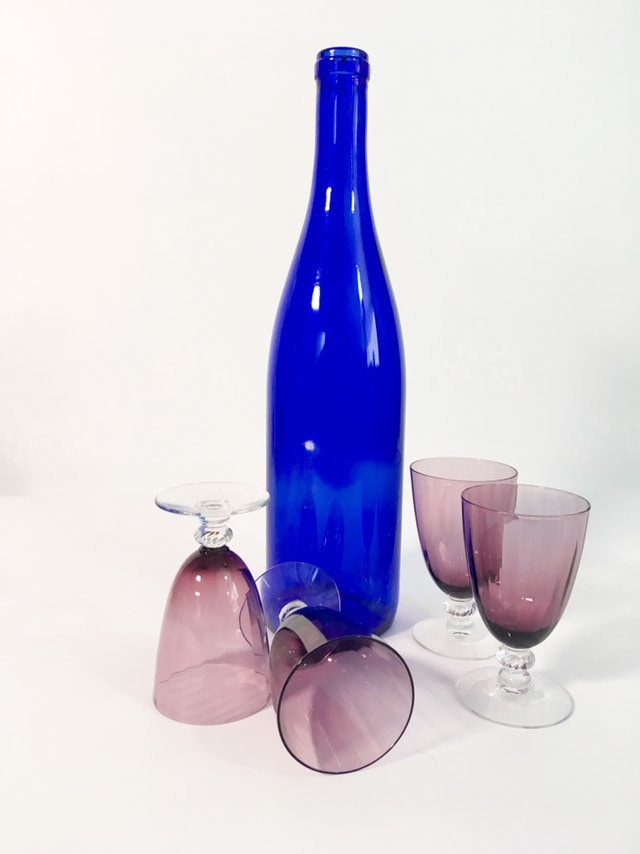 4 Vintage Purple Cordial Glasses Aurora Amethyst by Frye w/ Clear Stems ...