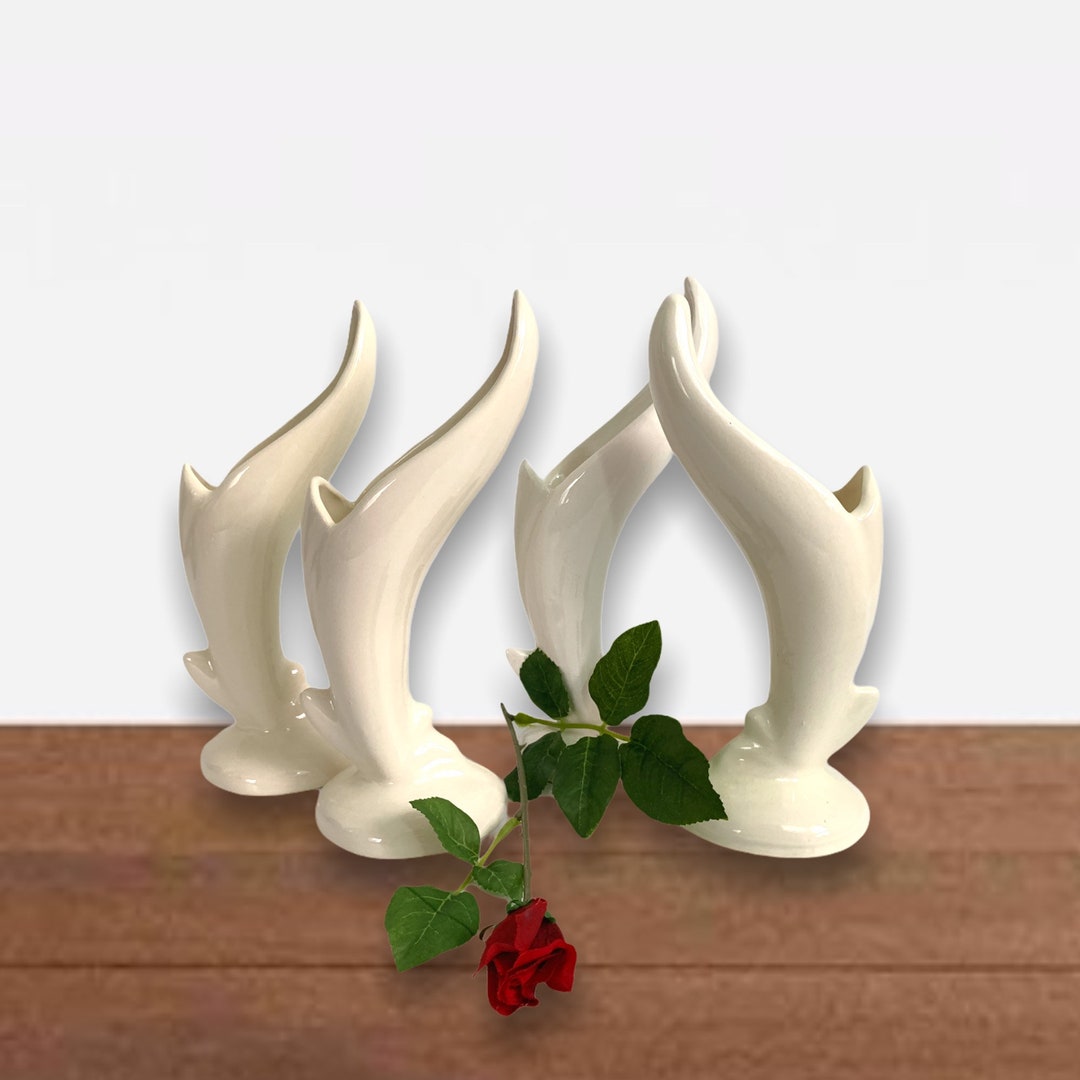 Set 4 Vintage Off-white Vases Art Deco Style Retro Home Decor Four ...