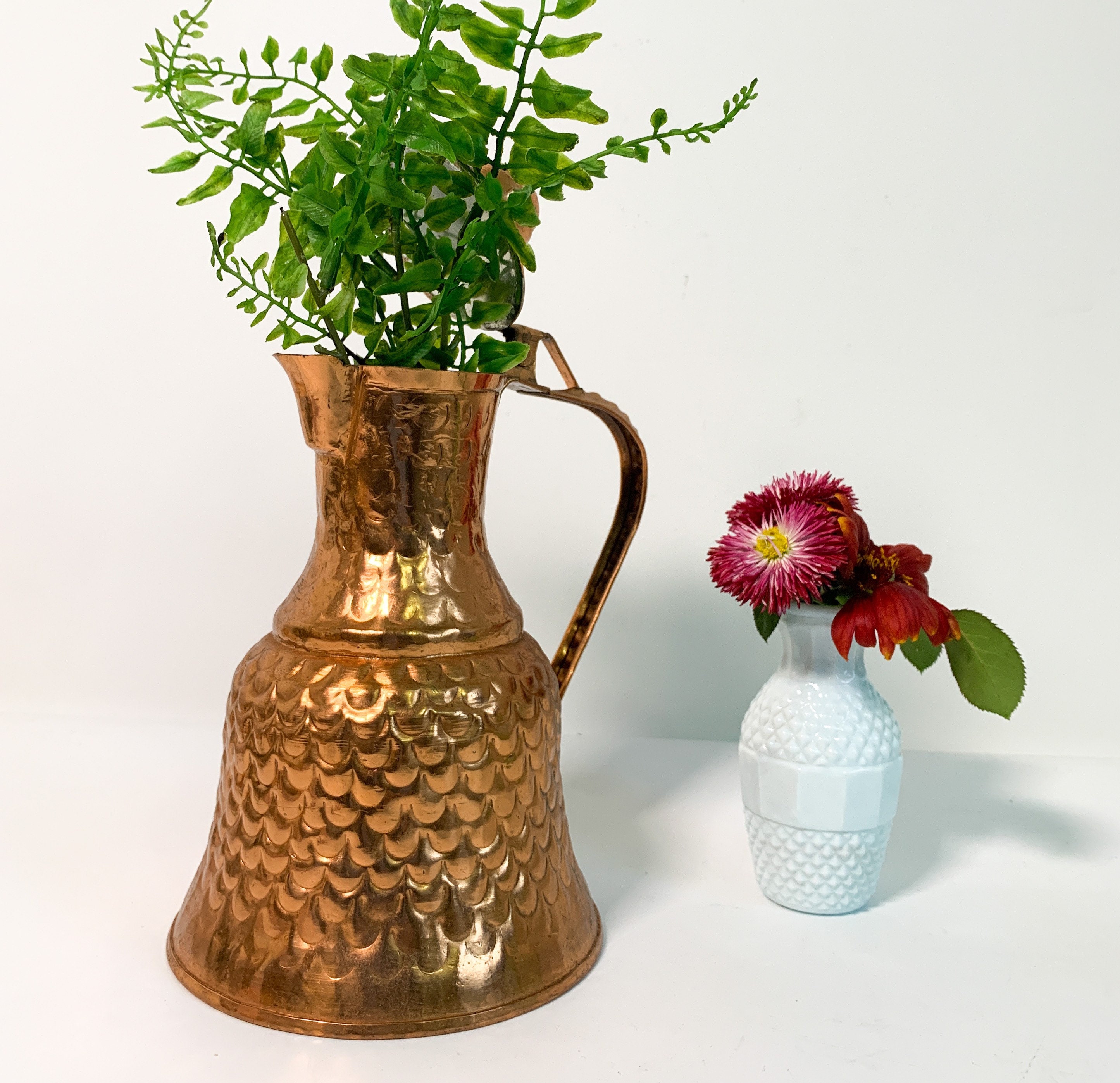 Vintage Copper Colored Metal Pitcher Jug Hammered Design - Unique ...