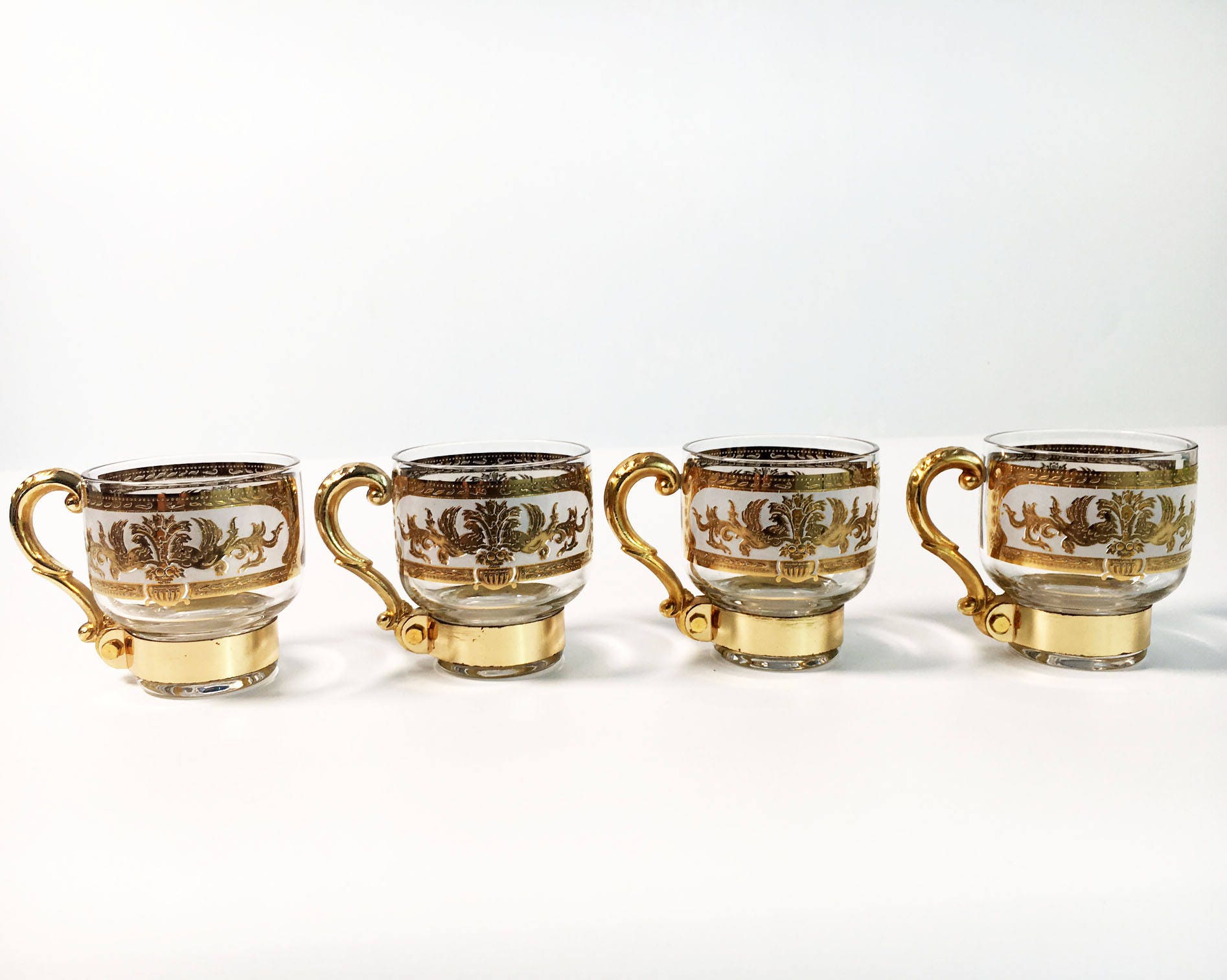 Vintage Gold Glass Coffee Mugs - Set of 4 Clear Dragon Design Gold ... Vintage Gold Glass Coffee Mugs - Set of 4 Clear Dragon Design Gold ...