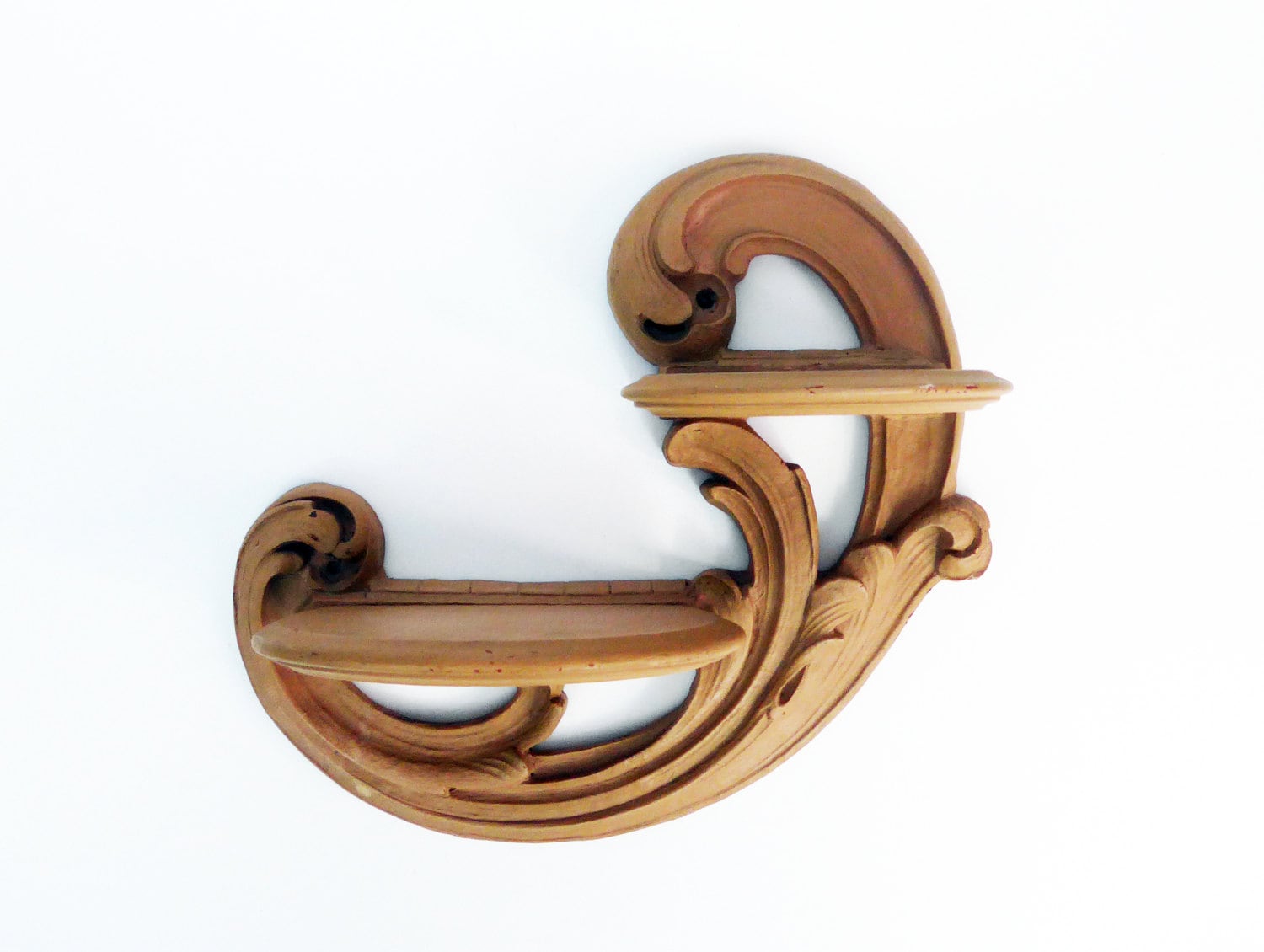Vintage Syroco 2 Tier Wall Shelf - Mid century Ornate Light Brown ...