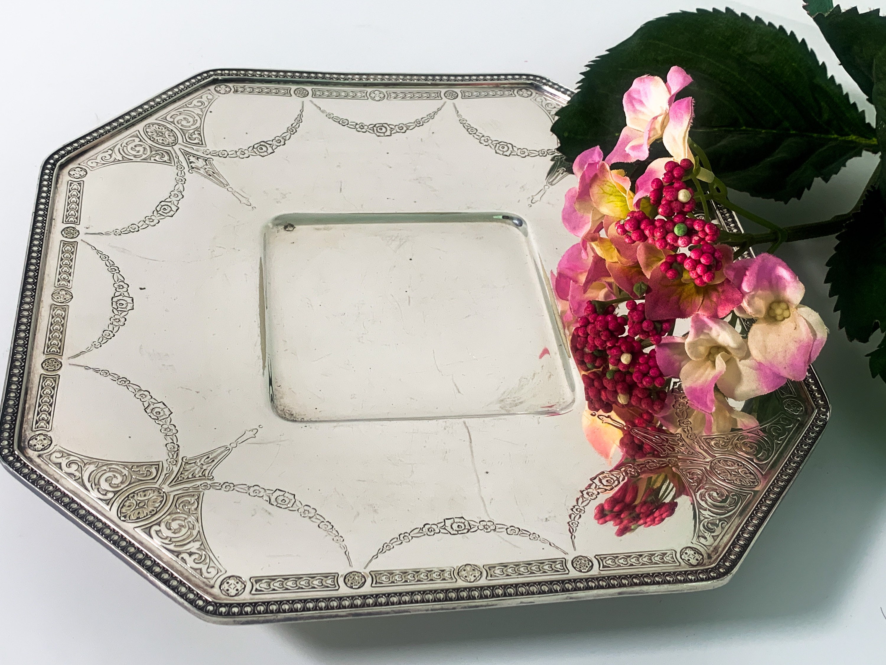 Antique Wallingford Wallace Silverplate Etched Garland Tray - Vintage ...