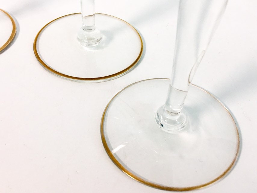 Vintage Set of 4 Gold Rim / Trimmed Water Goblets / Large Wine Glasses ...
