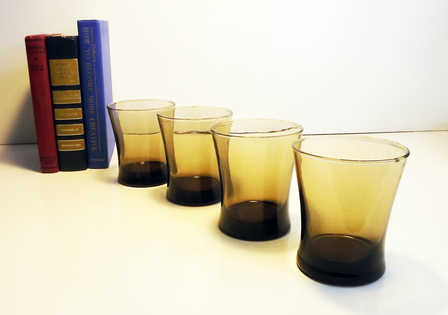Set of 4 Ombre Smoked Brown / Dark Amber Glass Drinking Cups or ...