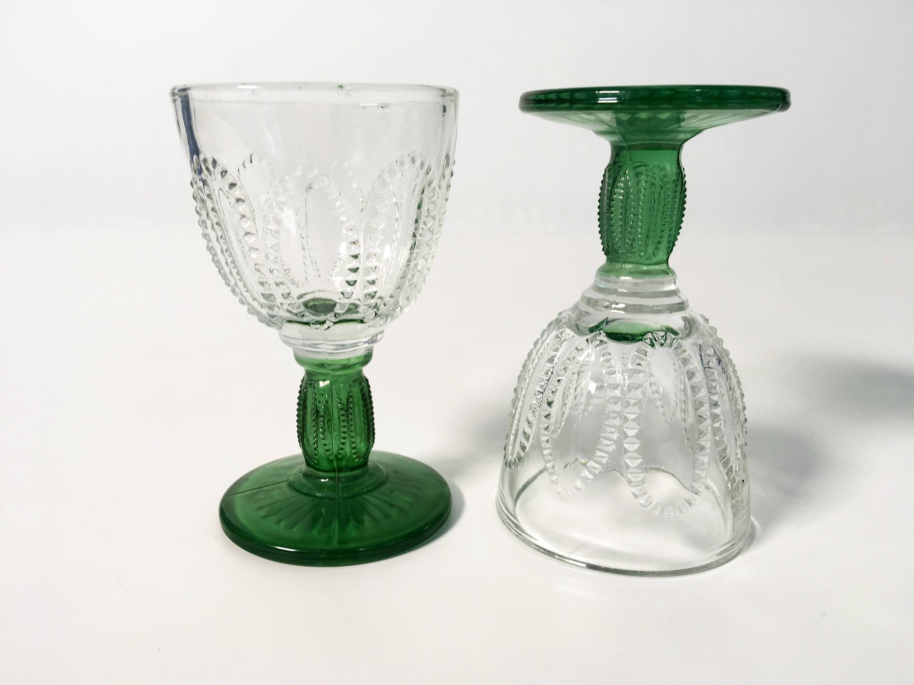 Vintage Wine Glasses w/ Green Stems - Cordials - Retro Barware Stemware ...