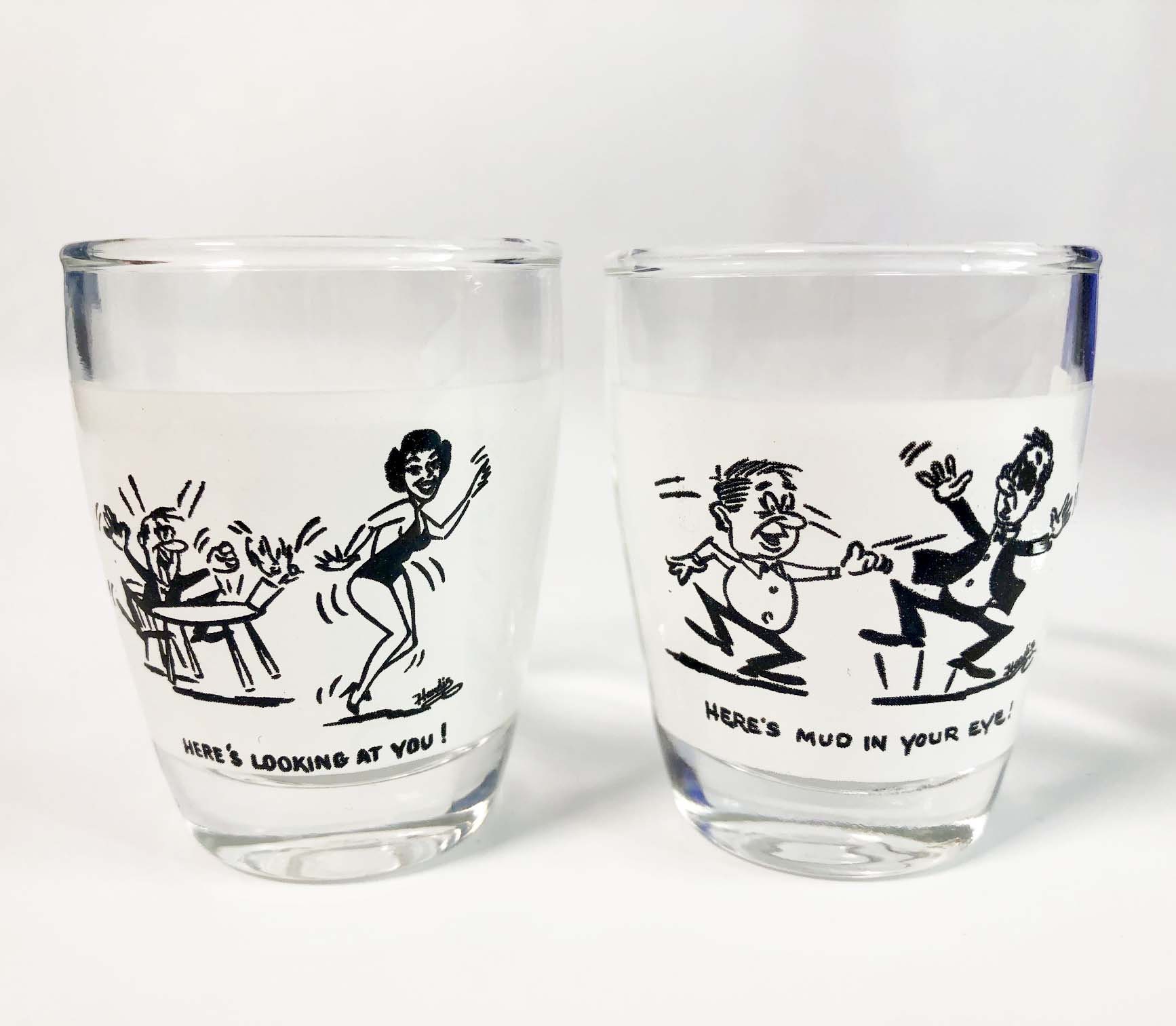 Vintage Set 4 Anchor Hocking Humorous Shot Glasses With Funny Etsy