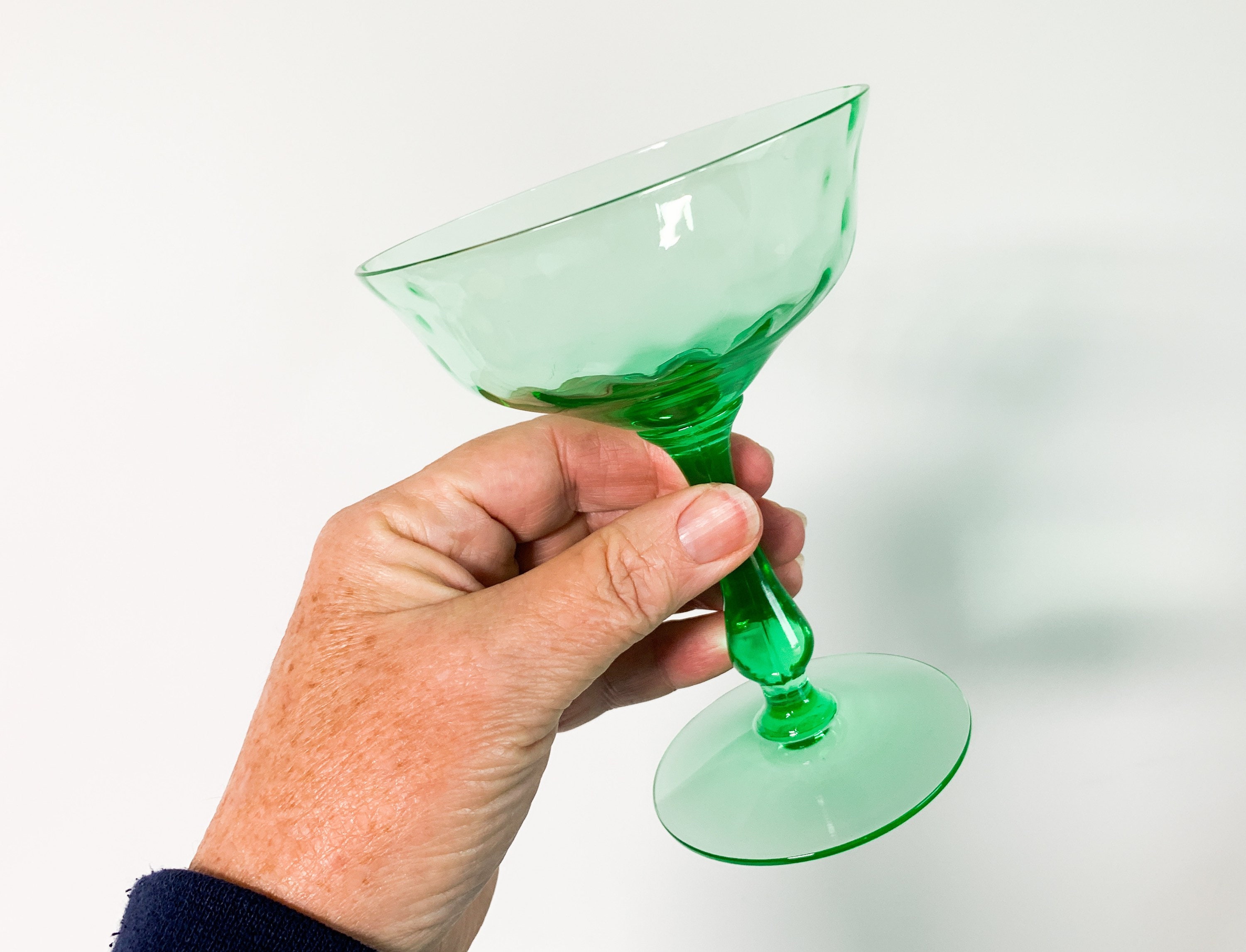 3 Vintage Green Depression Glass Dimple Optic Champagne Coupes Glasses ...