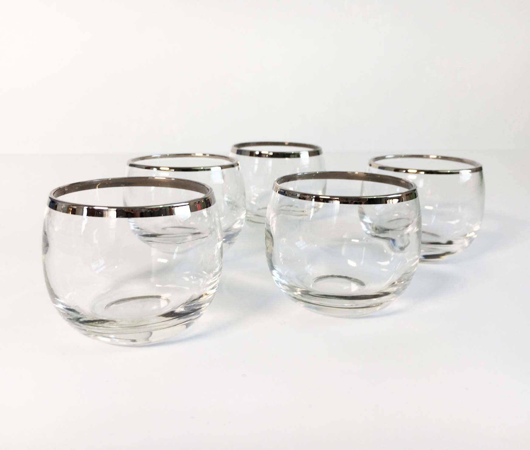 Vintage Set of 5 Roly Poly Glasses - Mad Men Thin Silver Rim Drinking ...
