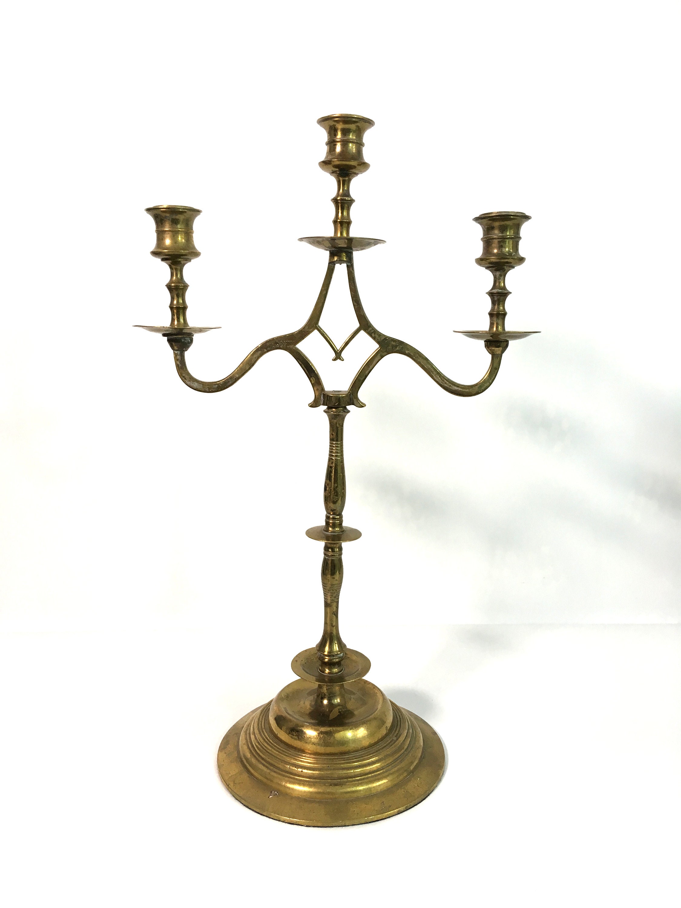 2-vintage-tall-brass-candlesticks-w-3-candle-holders-each-ornate
