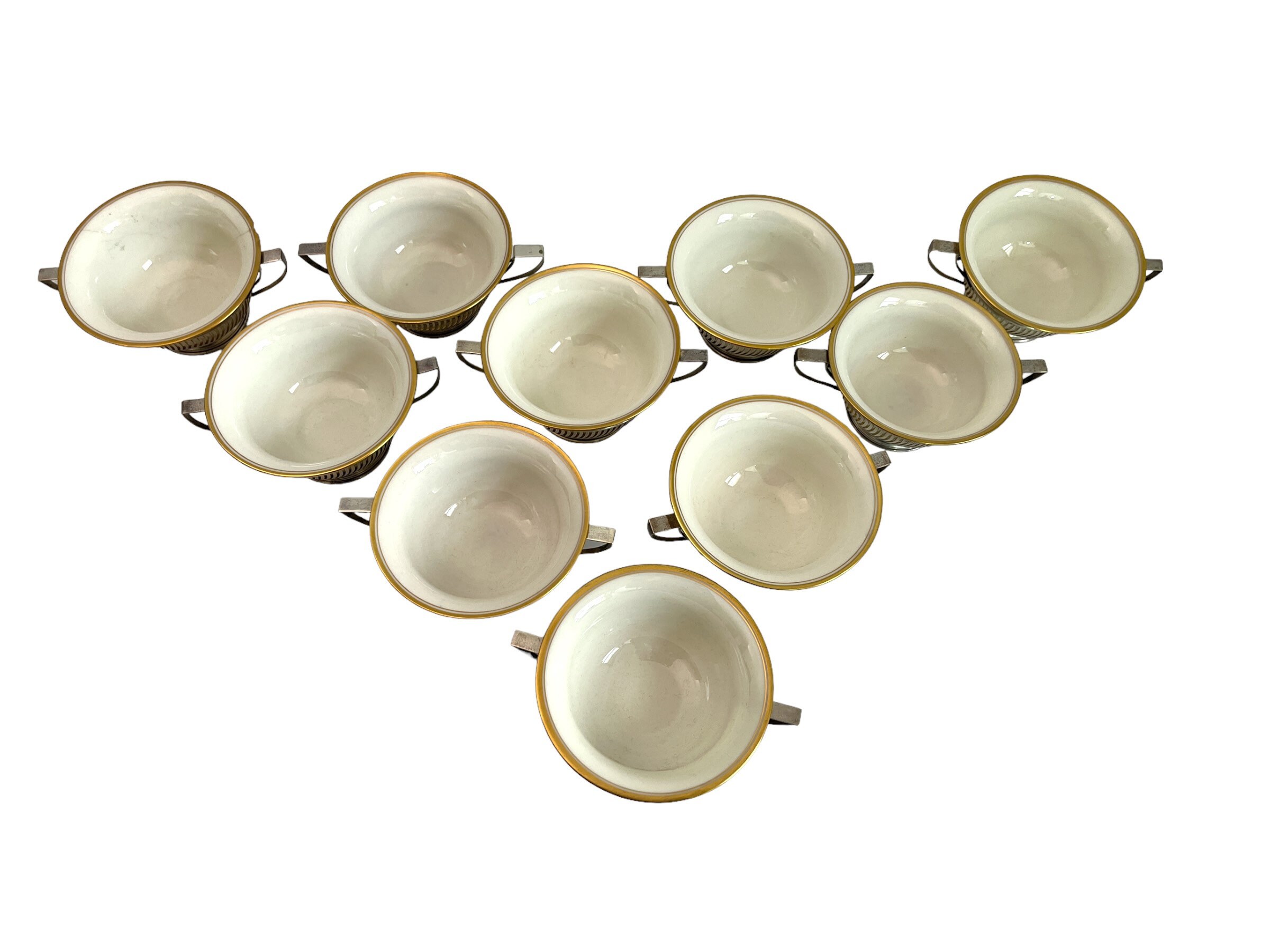 10 GORHAM Sterling Silver Soup / Bouillon Cup Openwork Holders w/ 10 ...