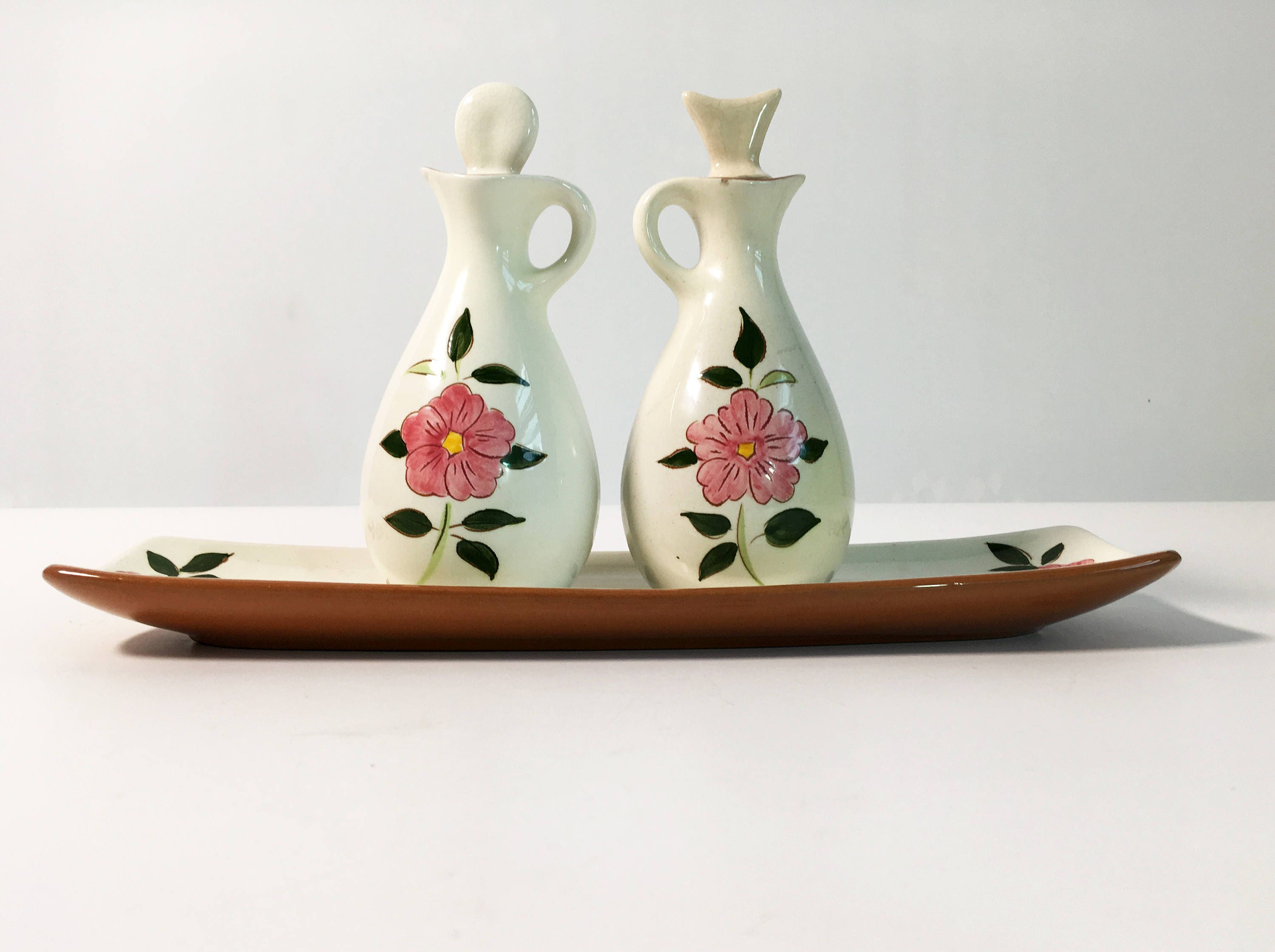 Mid Century Stangl Wild Rose Cruet Set - Oil & Vinegar Cruets by Stangl ...