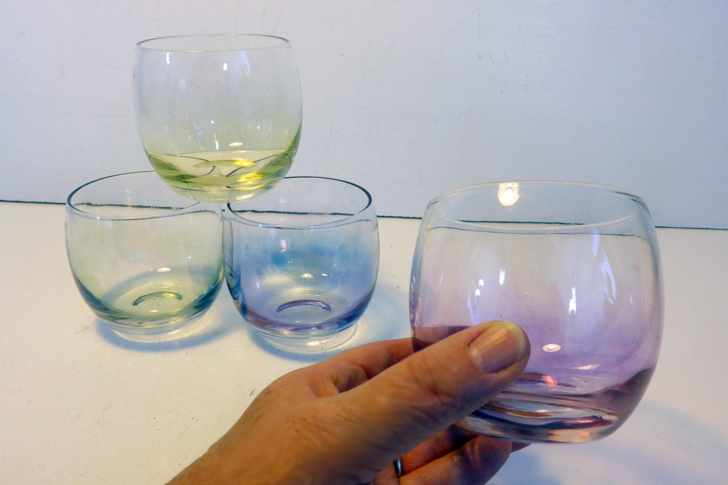 Roly Poly Set 4 Rainbow Colored Large Roly Poly Glasses - Vintage Set ...