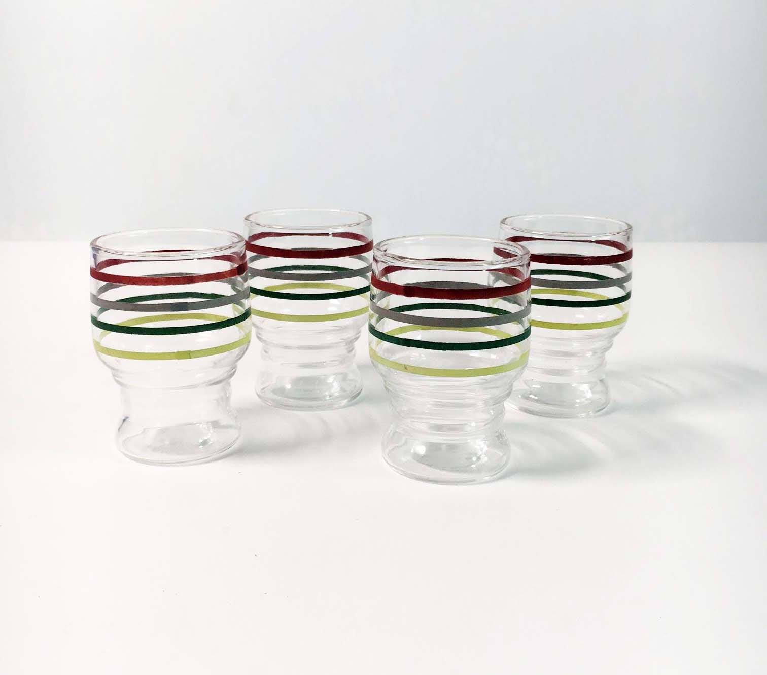 Set of 4 Vintage Libbey Color Striped Juice Glasses - Red Green Colored ...