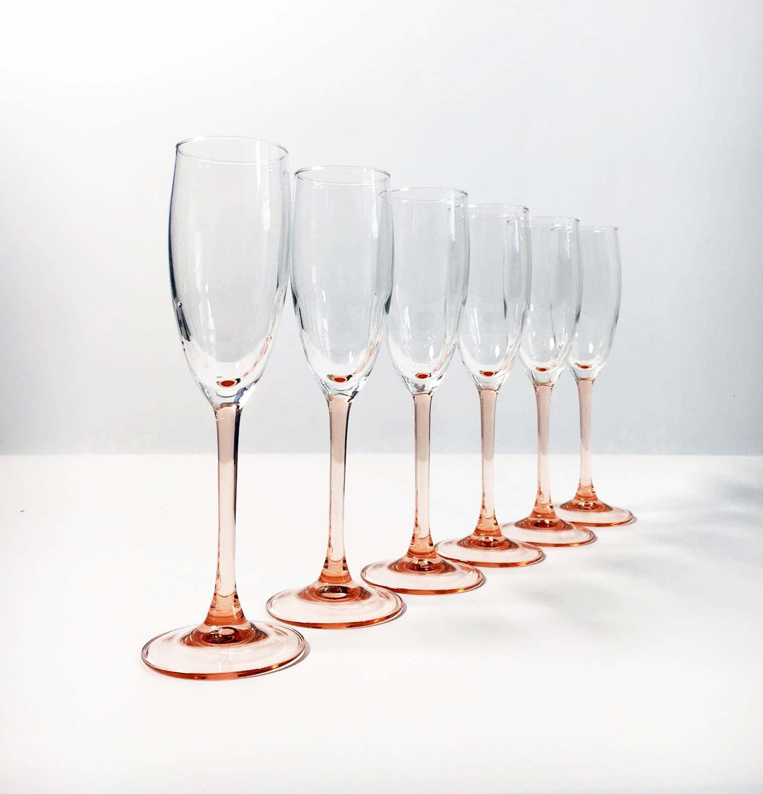 Pink Stemmed Champagne Glasses - Vintage Set of 6 - 6 oz. each - Blush ... Pink Stemmed Champagne Glasses - Vintage Set of 6 - 6 oz. each - Blush ...