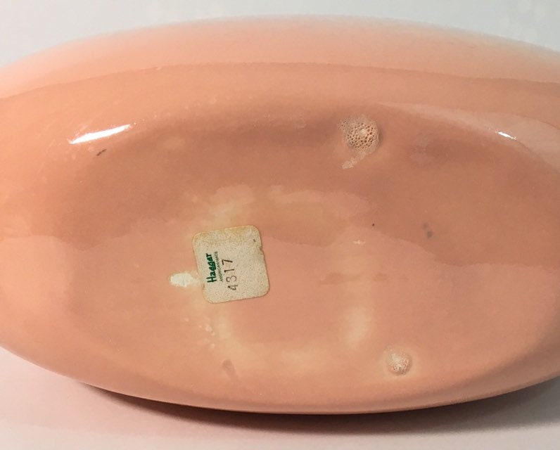 Vintage Salmon Pink Haeger Pottery Low Oval Vase - Ceramic Model 4317 ...