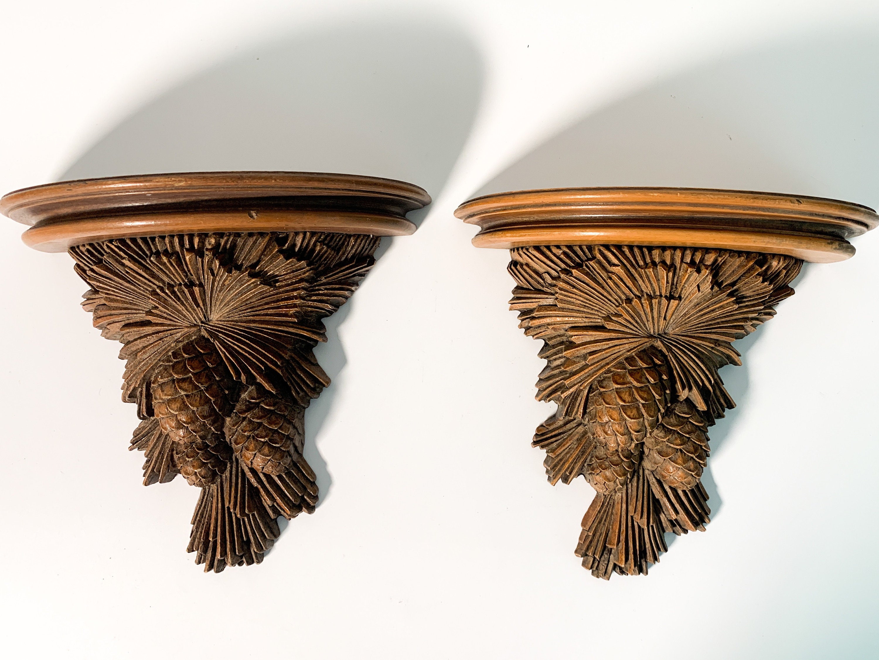 Pair Vintage Ornate Syroco Shelves - 2 Wall Shelves Pine Adirondack ...