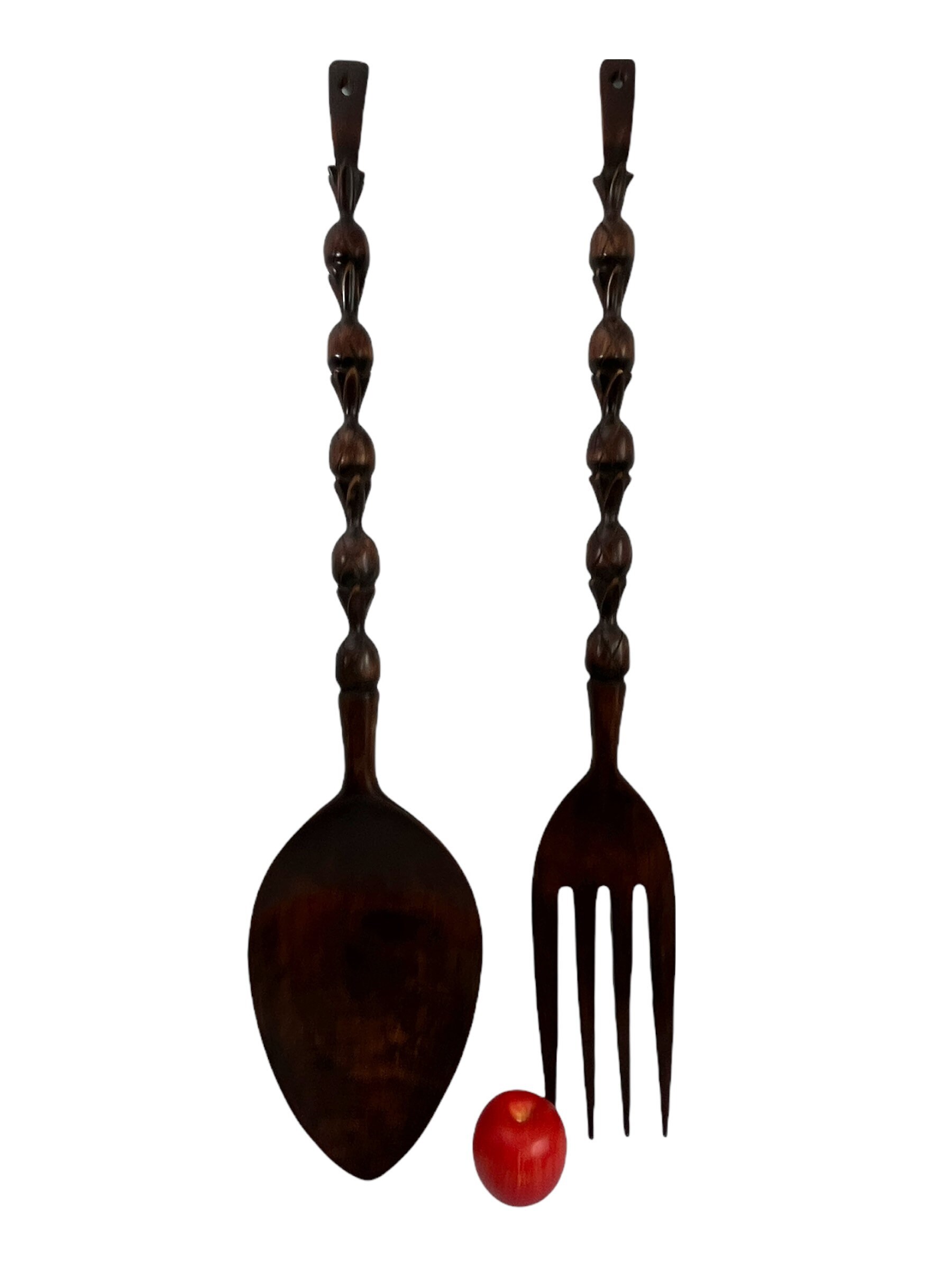 Retro VERY LARGE Oversized Wooden Spoon & Fork Set - Vintage Mid ...