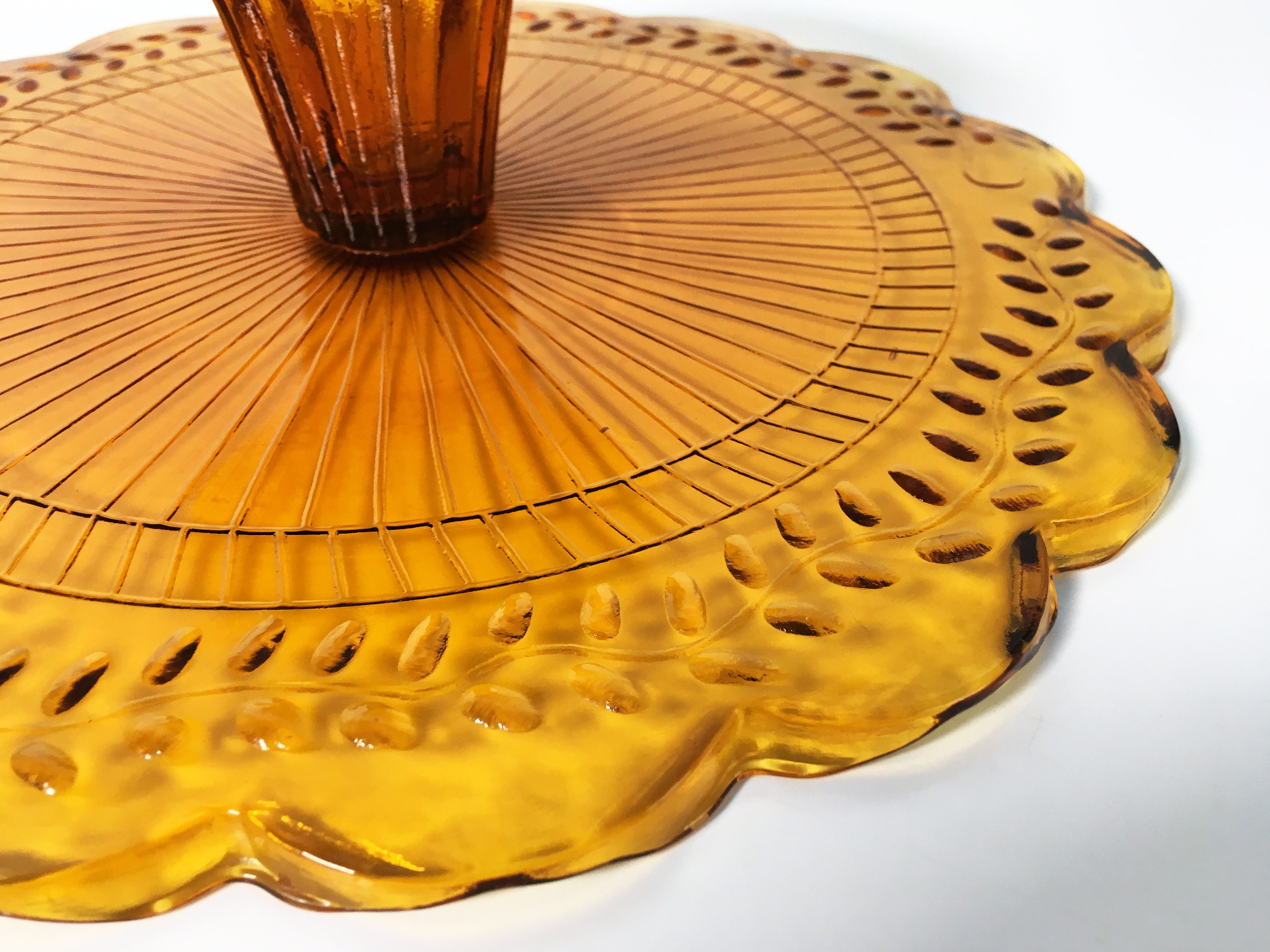 Vintage Amber Pressed Glass Footed Pedestal Cake Stand / Large Cake ...