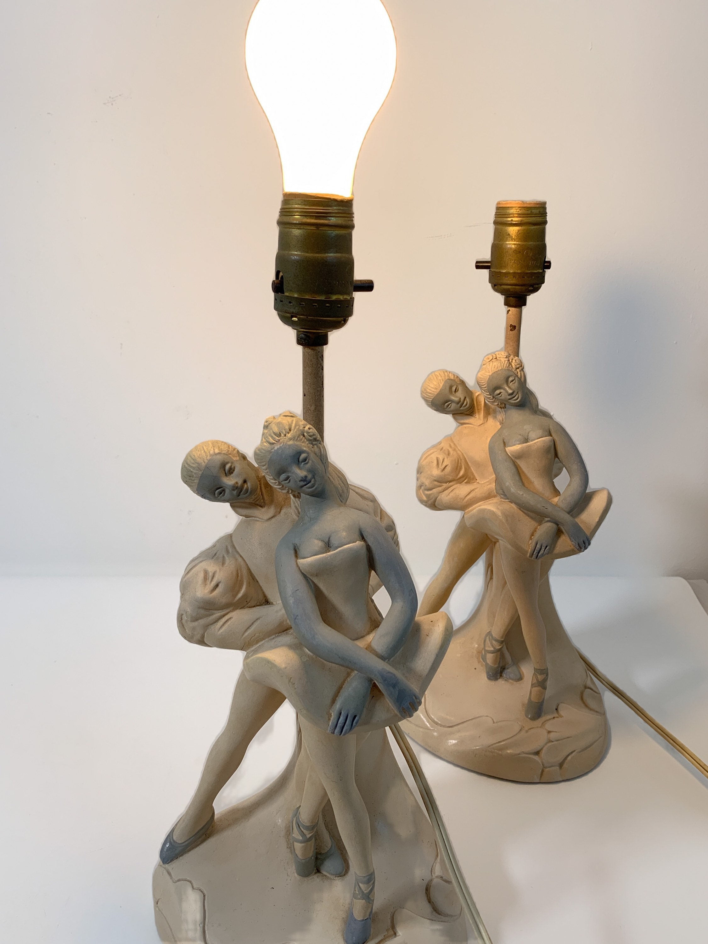 Vintage Pair Chalkware Ballerina Lamps - Kitsch Mid century Lighting ... Vintage Pair Chalkware Ballerina Lamps - Kitsch Mid century Lighting ...