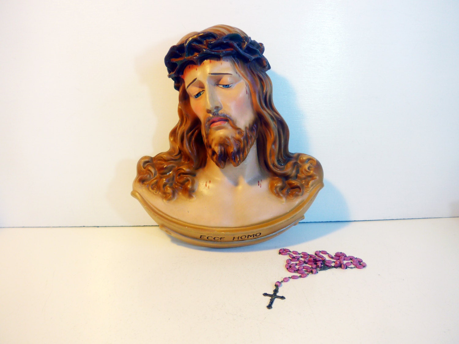 LARGE Jesus Wall Plaque Chalkware - Vintage Plaster Wall Decor Ecce ...