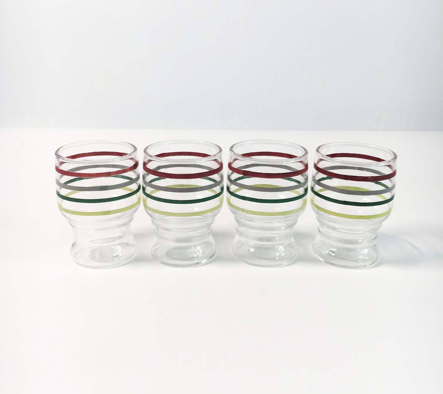 Set of 4 Vintage Libbey Color Striped Juice Glasses - Red Green Colored ...