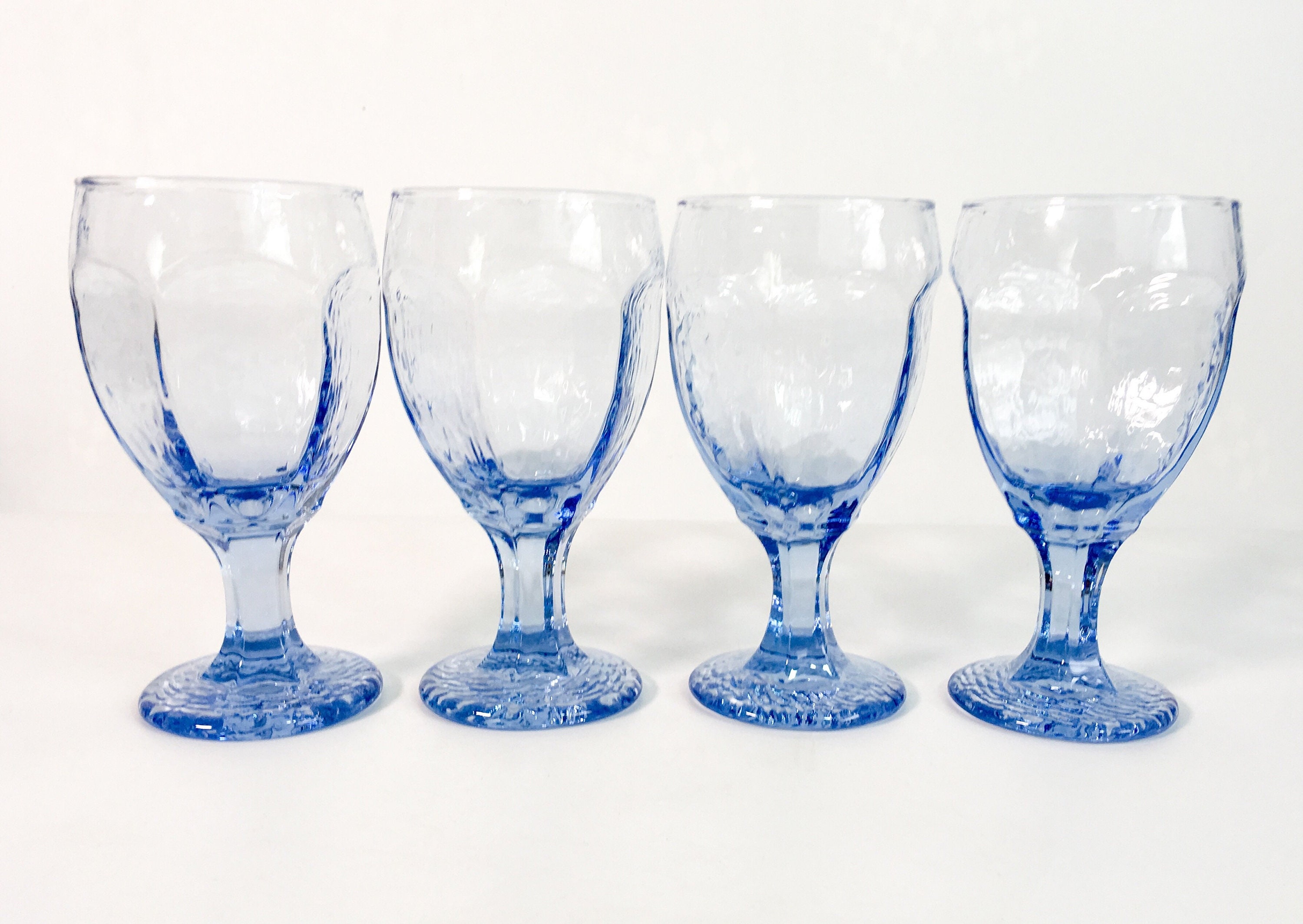 4 Vintage Blue Chivalry by LIBBEY Goblets Water Glasses Panels Textured ...