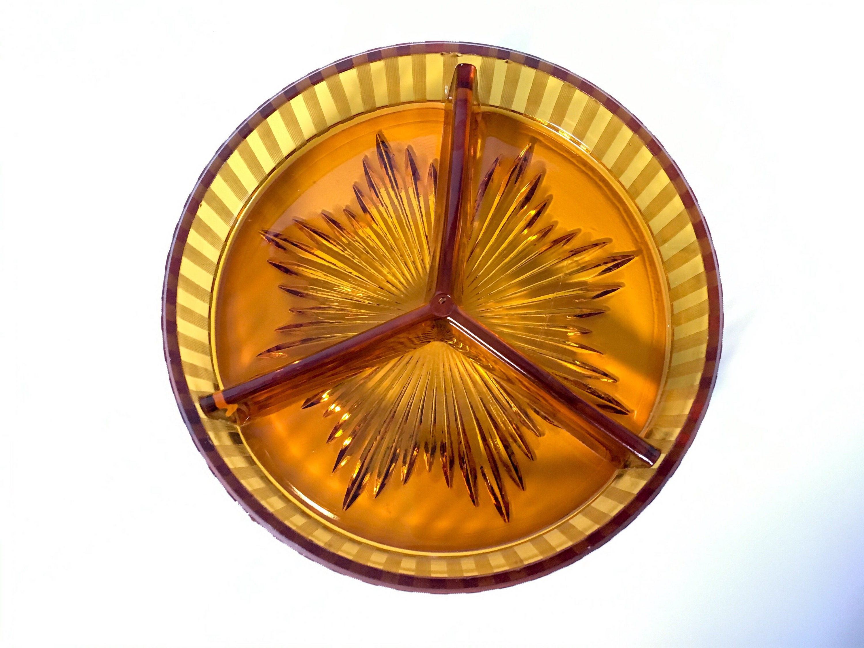 Vintage Candy Dish Dark Amber Candy Dish With Lid Brown Glass Divided