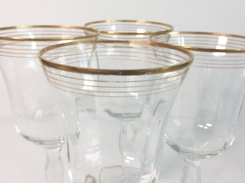 Vintage Set of 4 Gold Rim / Trimmed Water Goblets / Large Wine Glasses ...