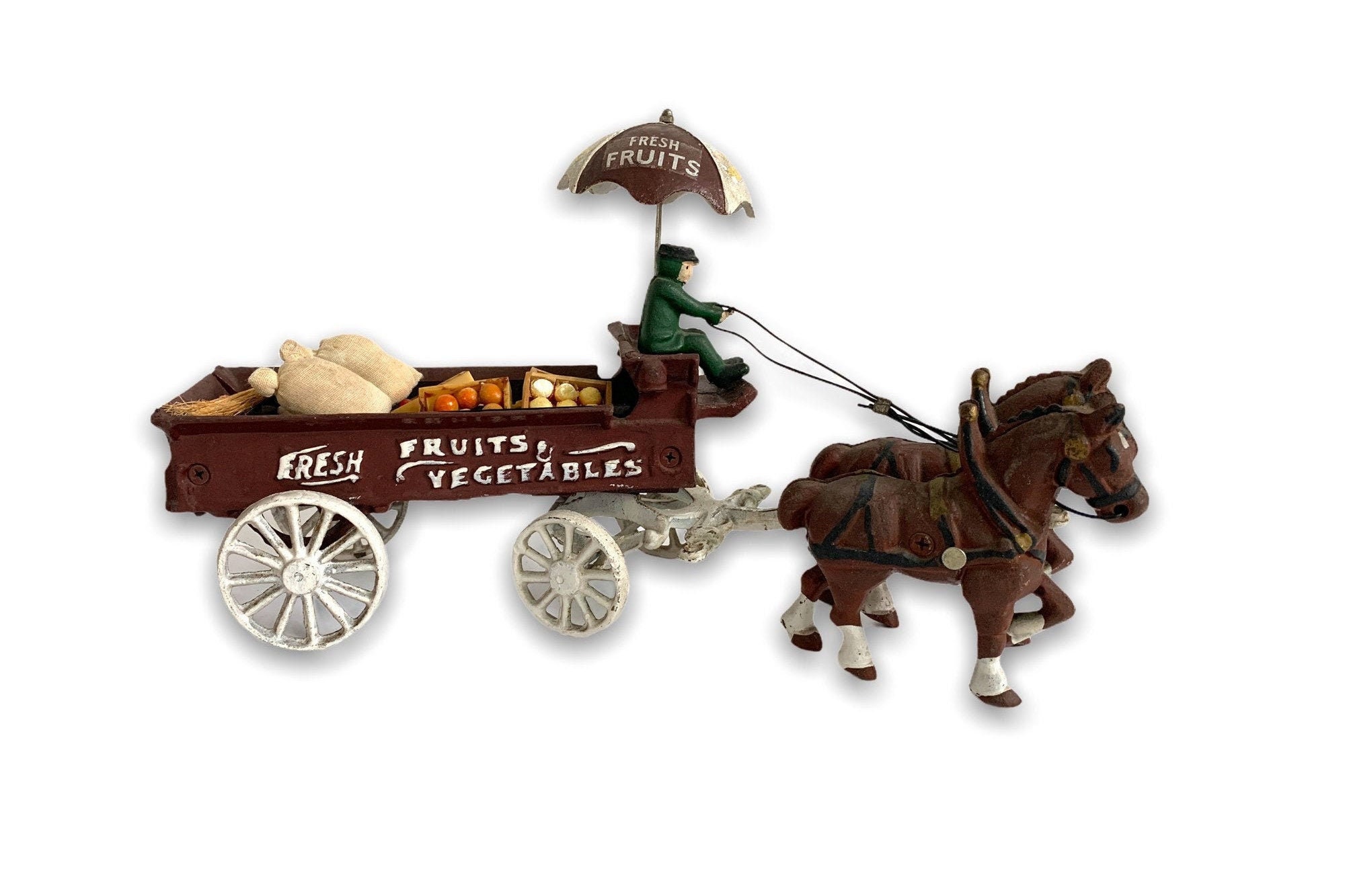 Vintage Fruit & Vegetable Cart w/ Horse and Driver - Cast Metal Horse ...