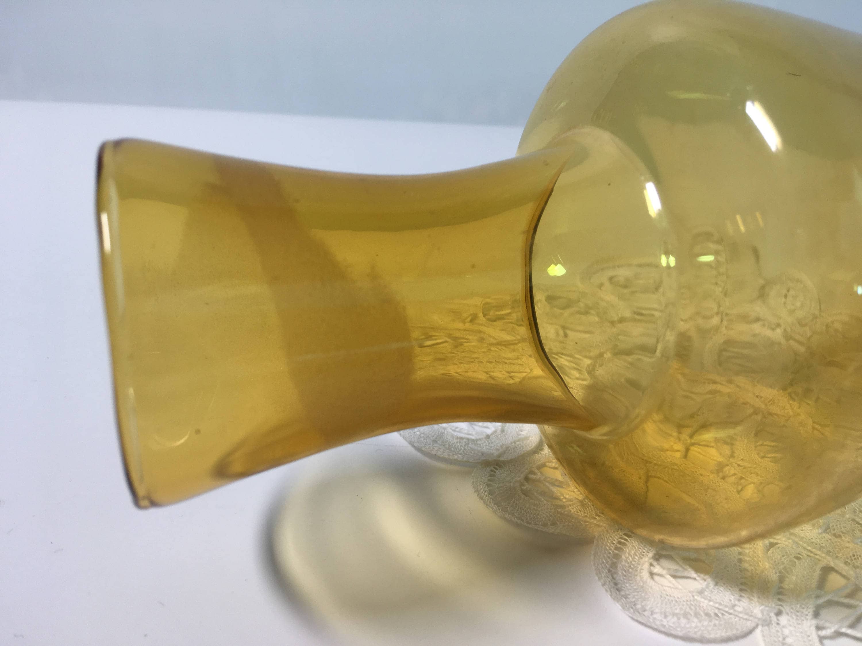 Amber Colored Vintage Glass Decanter Bottle with Tall Unique Stopper ...