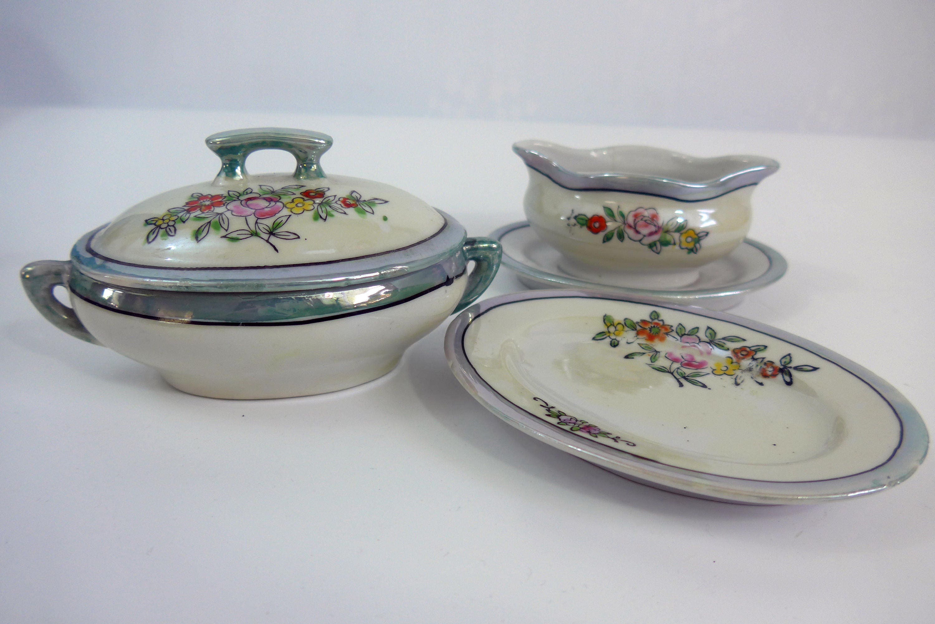 Vintage 23 Piece Chidren Lusterware Dish Play Set Retro China Tableware ...