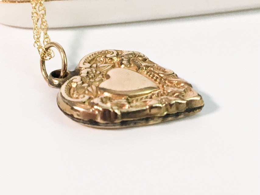 Antique 10K Gold Filled Heart Pendant Necklace - Vintage Petite ...
