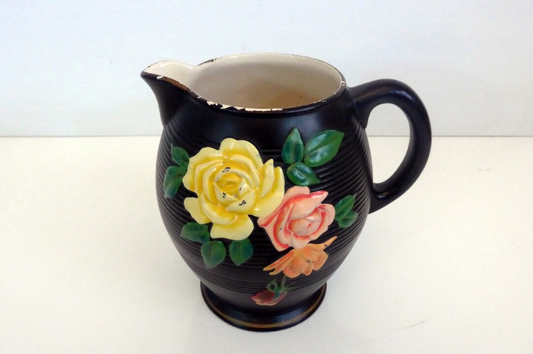 Vintage Brentleigh Ware Pitcher: Black Windsor Pattern With Roses ...