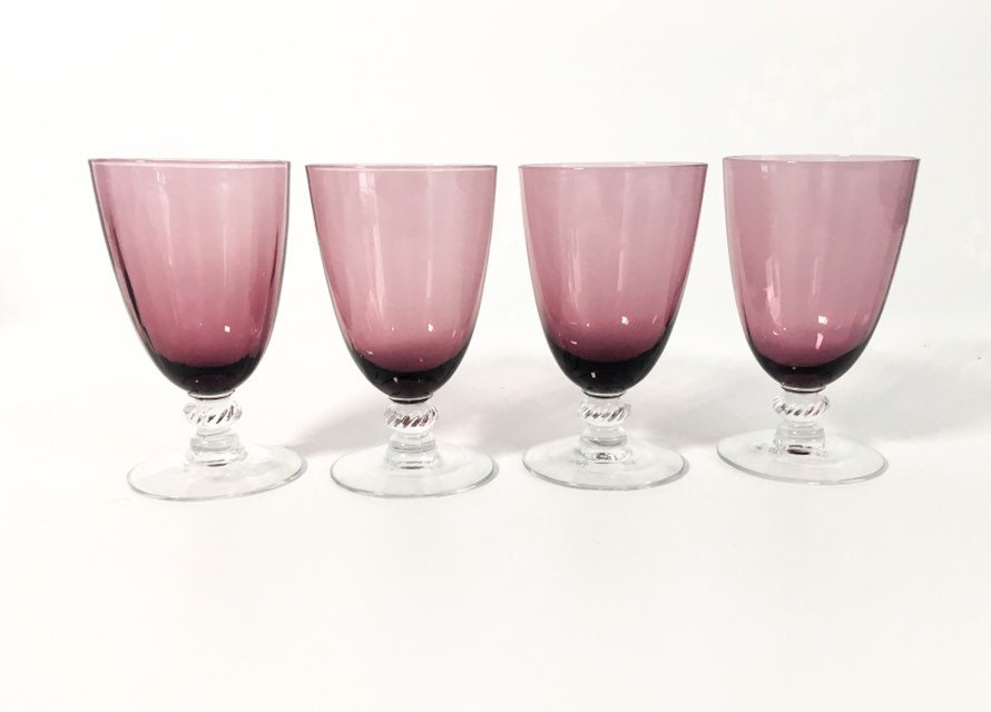 4 Vintage Purple Cordial Glasses Aurora Amethyst by Frye w/ Clear Stems ...