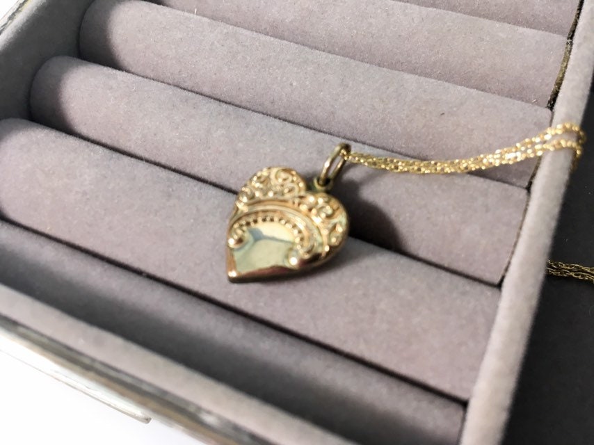 Antique 10K Gold Filled Heart Pendant Necklace - Vintage Petite ...