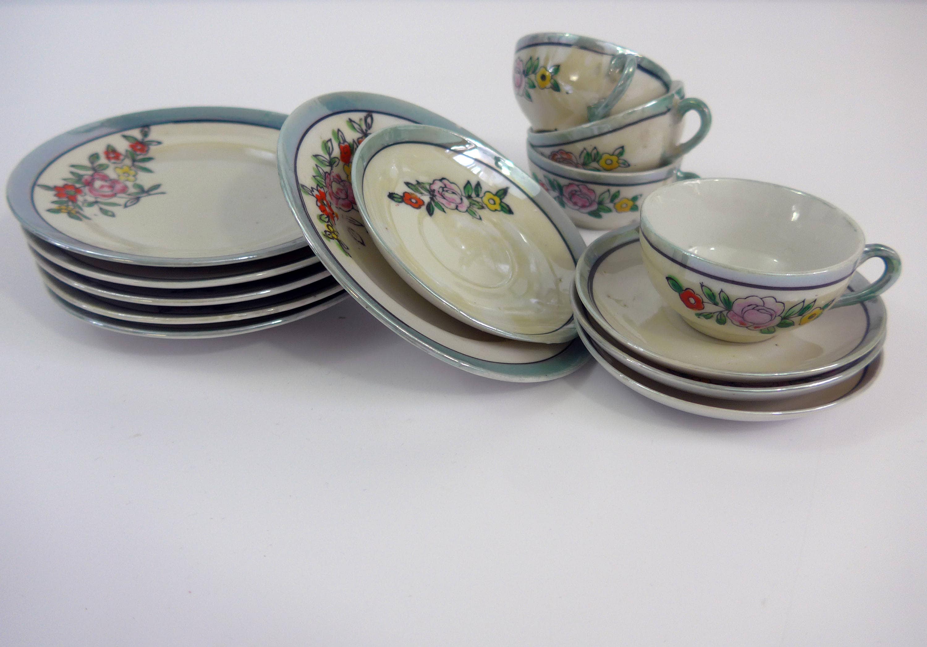 Vintage 23 Piece Chidren Lusterware Dish Play Set Retro China Tableware ...