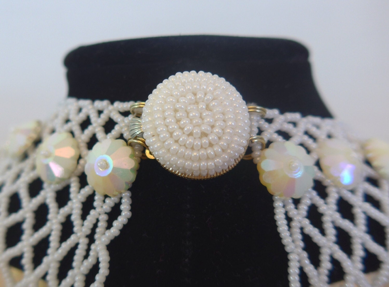 Vintage Ivory White Seed Bead Collar/ Fashion Accessory/ Wedding ...