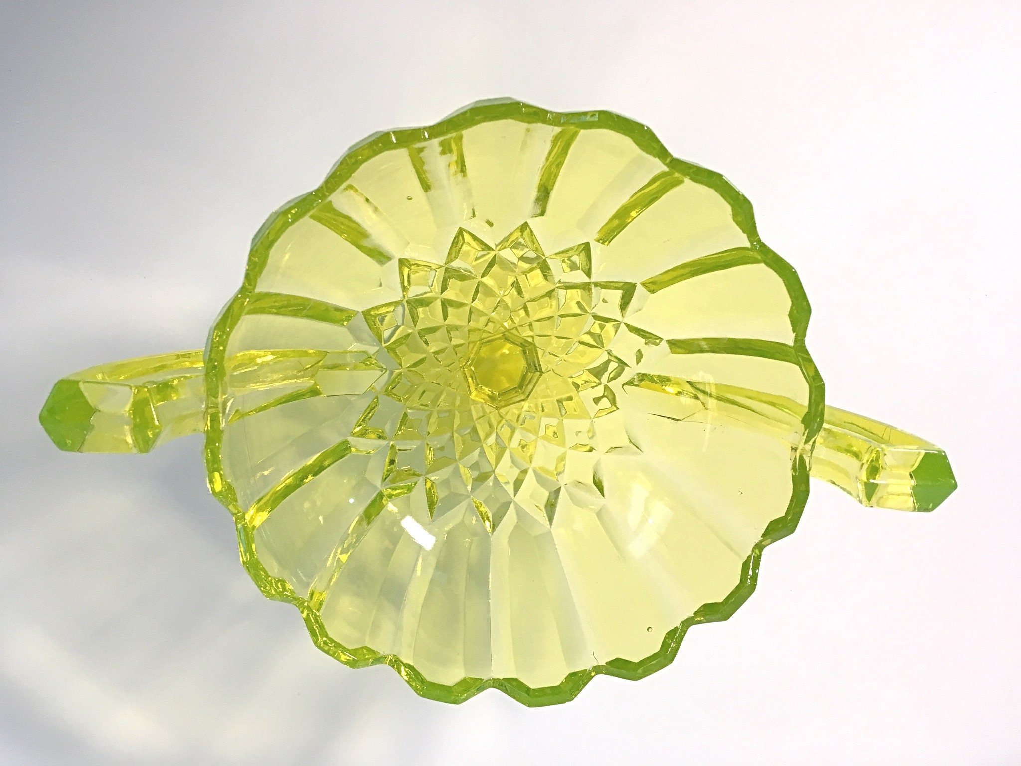 Vintage Large Art Deco Vaseline Glass Trophy Cup Depression Lime Green Uranium Glass