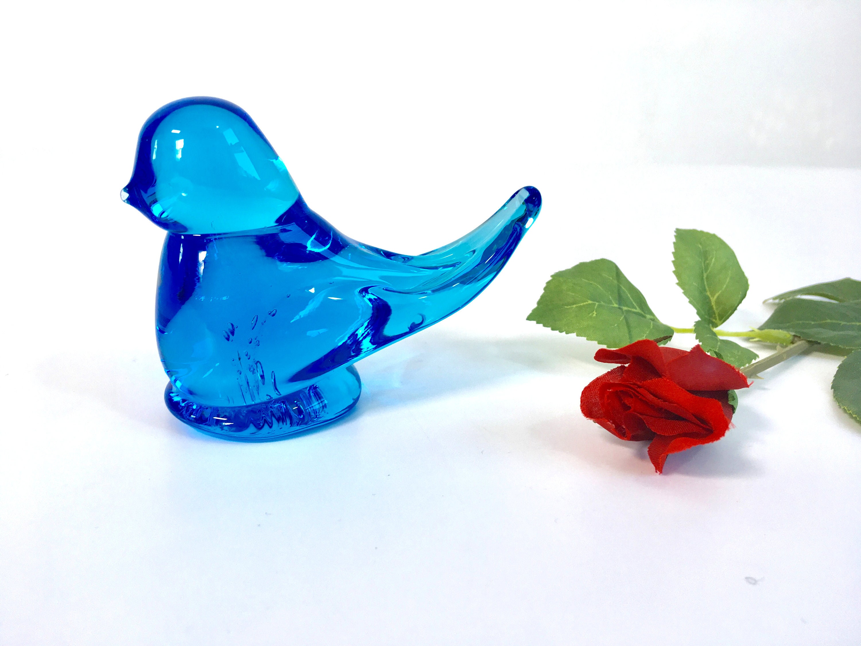 Vintage Ron Ray Blue Glass Bird Signed - Hand blown Art Glass Bird ...