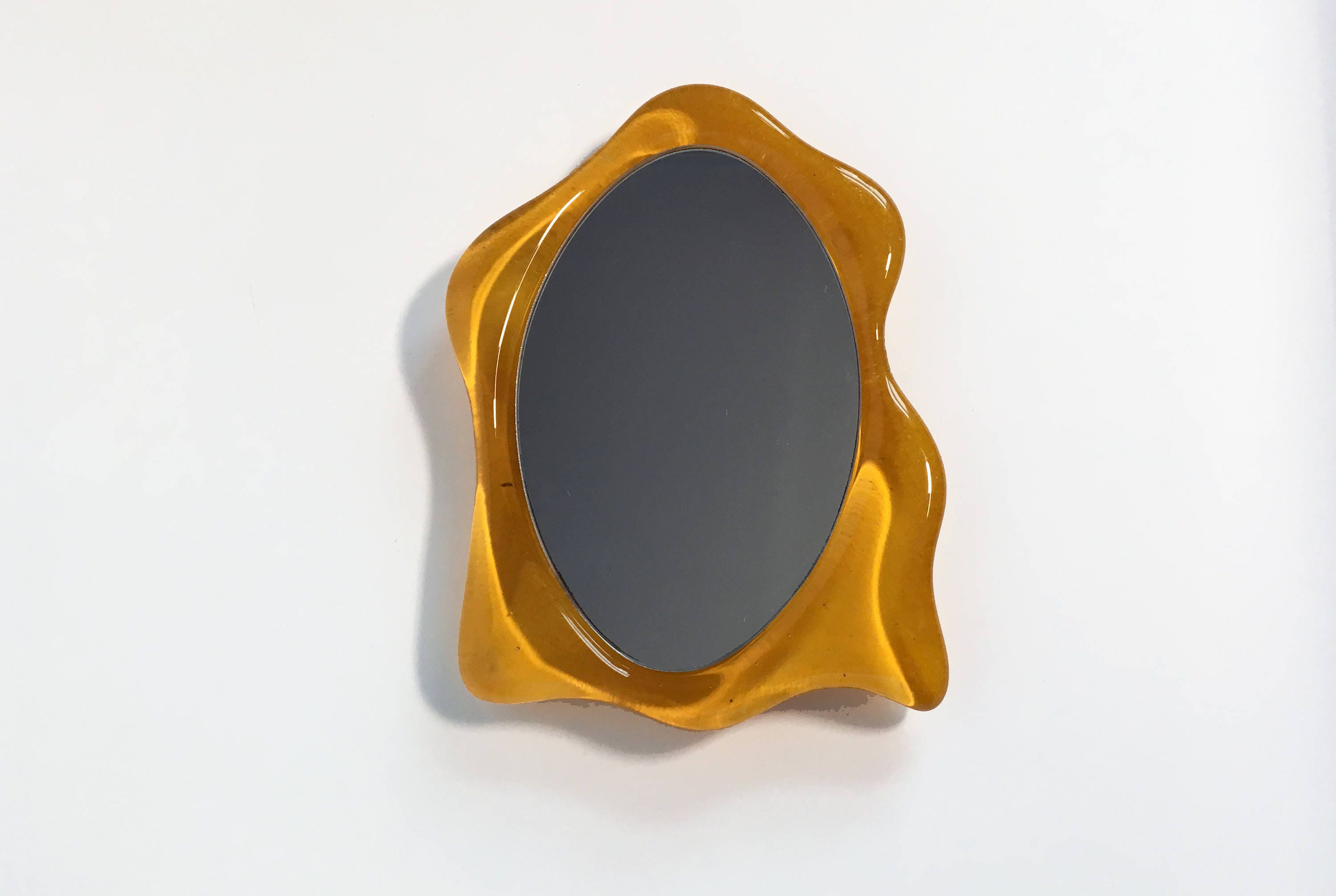 Vintage Art Glass Mirror Abstract Yellow Orange Glass Frame w/ Free ...