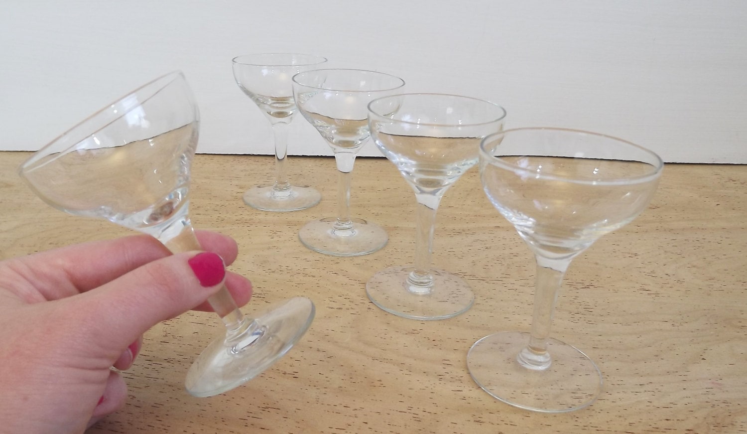 Vintage Mini Miniature Wine Cordial Cocktail Glasses Set Of 5 Mid Century Modern