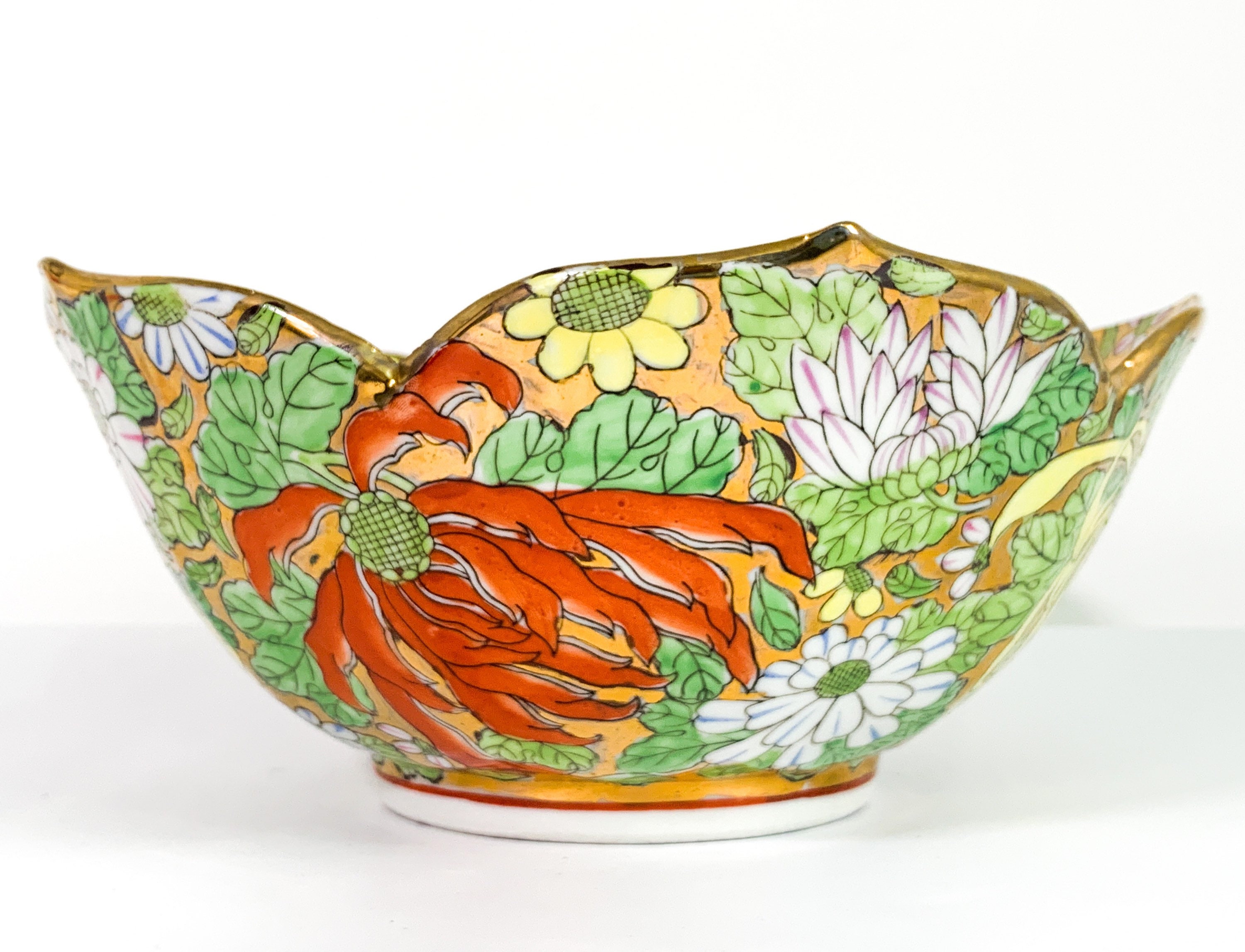 Vintage Large Lotus Bowl Chinese Asian - Colorful Ceramic China Floral ...