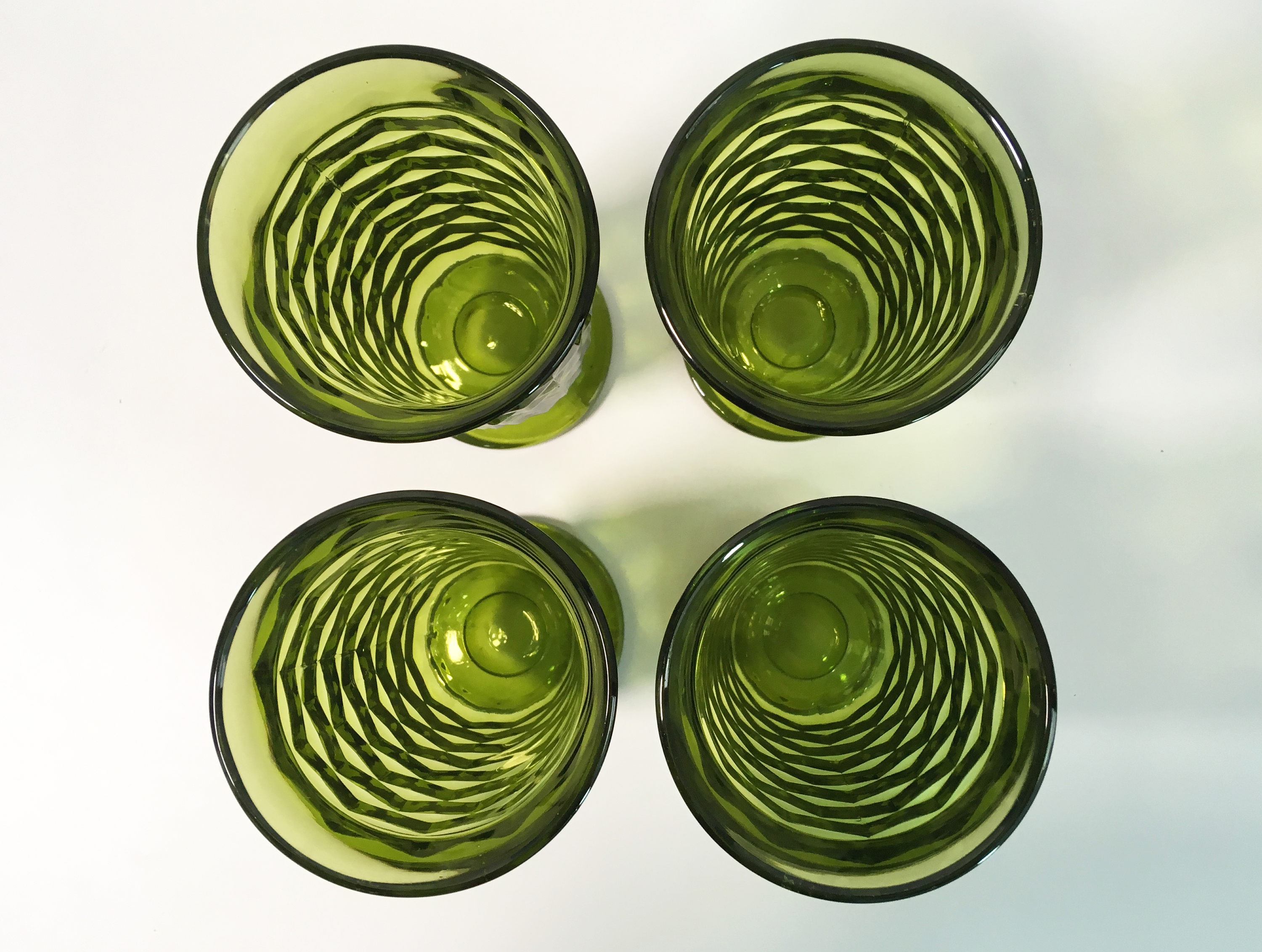 Vintage Set Of 4 Green Glasses Whitehall Green Colony Large Heavy Iced Tea Or Water Glasses