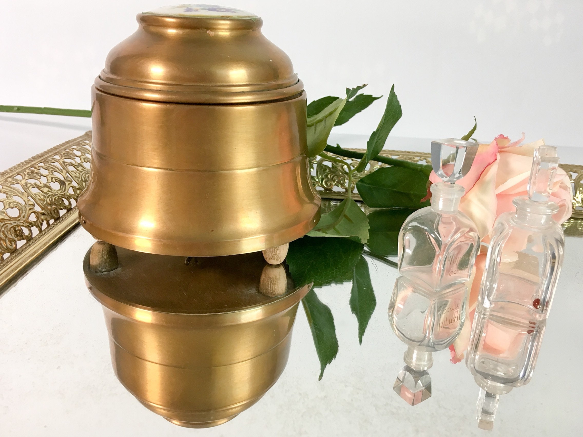 Vintage Musical Powder Box Circa 1940s - Retro Trinket Dresser Jewelry ...