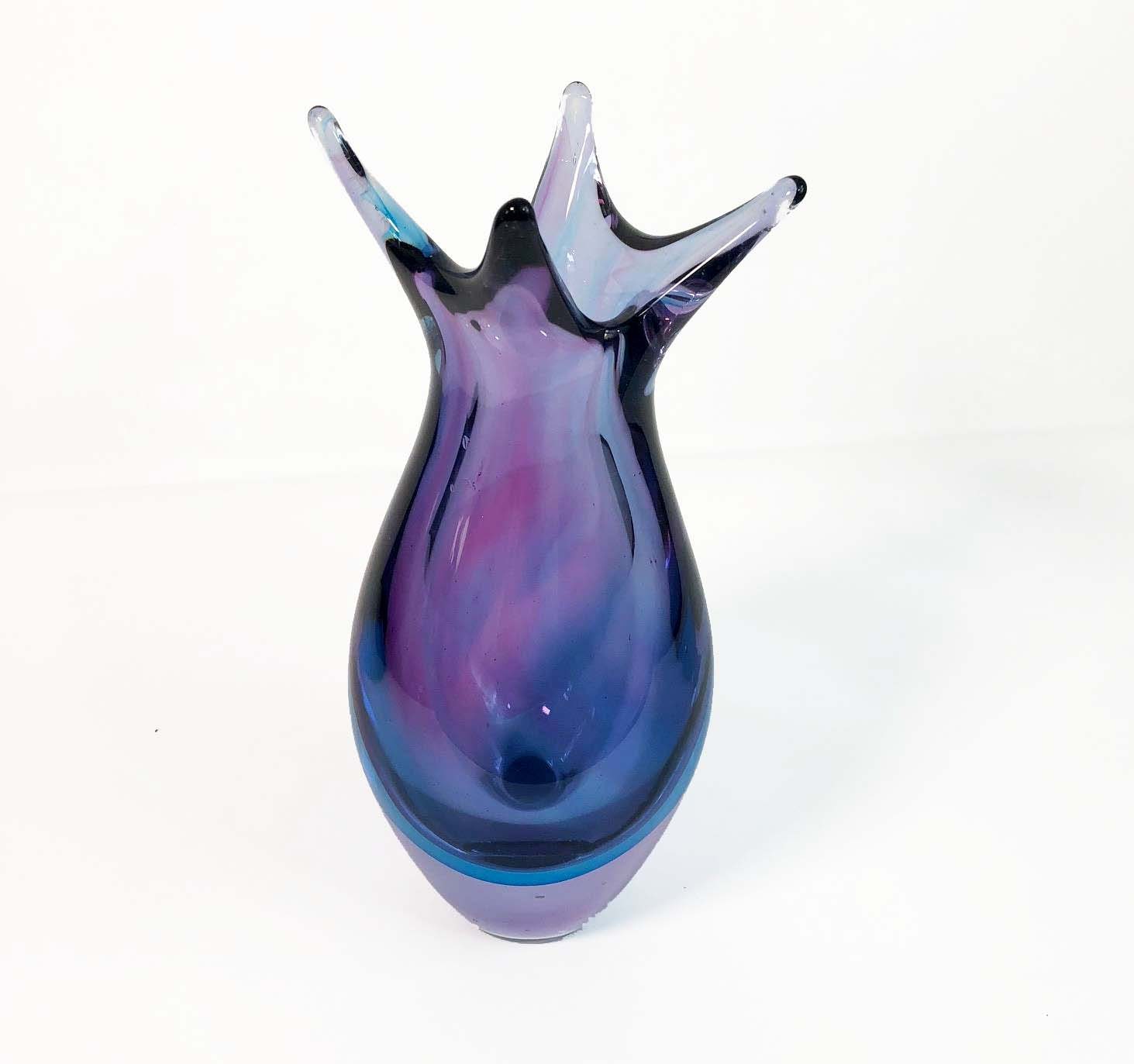 Vintage Art Glass Vase - Iridescent Purple and Blue Cased Glass Vase ...