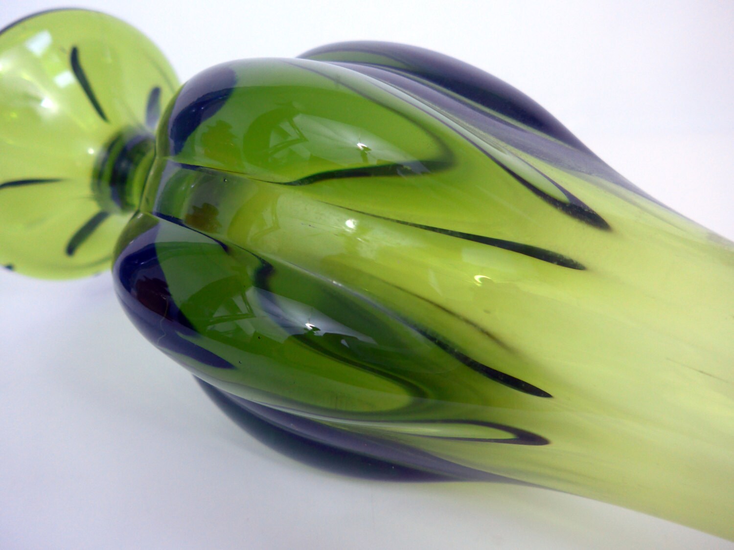 Tall Green Epic Vase Viking Stretched Footed Swung Pulled Glass Hand Blown Glass Retro Home