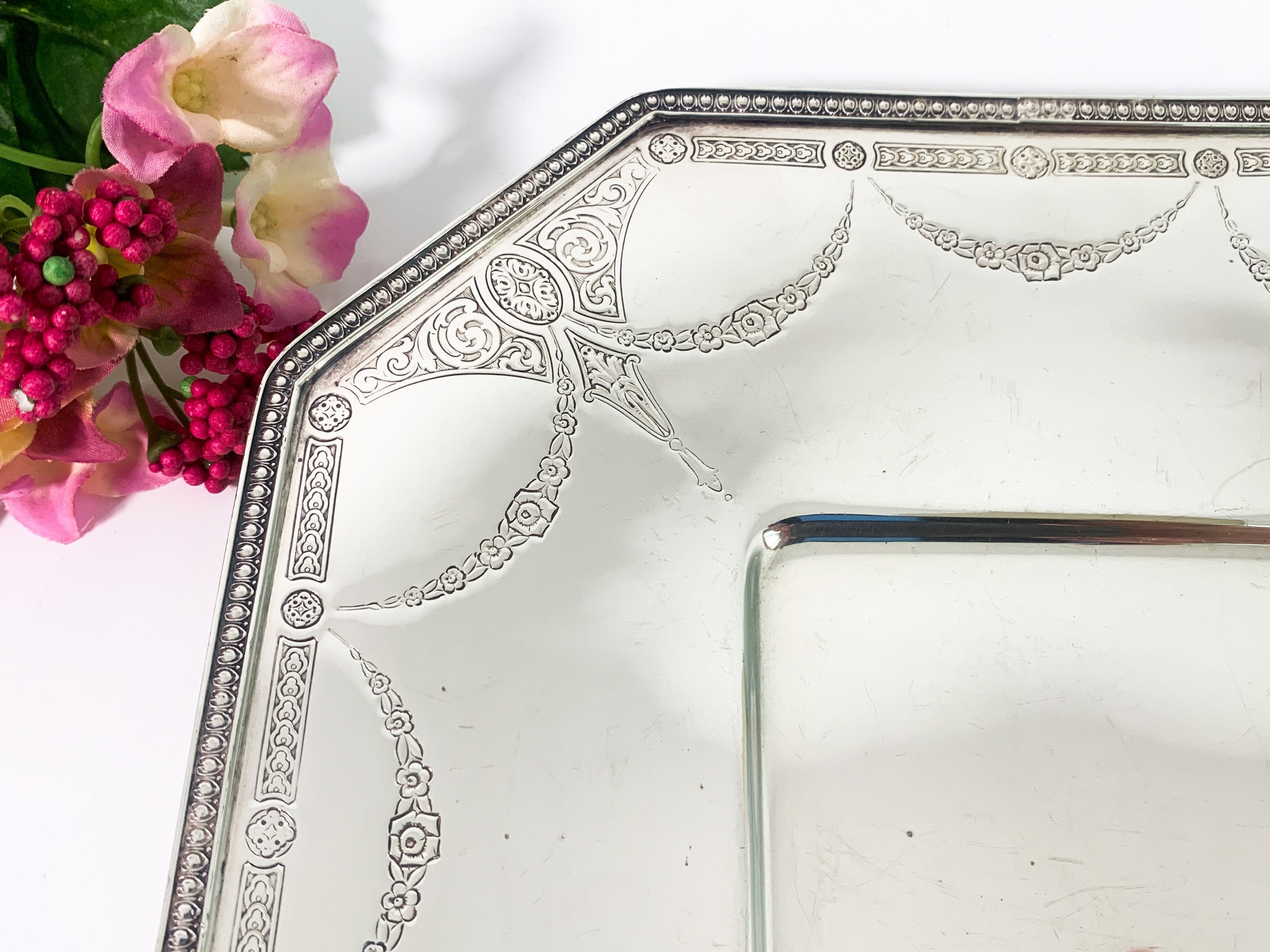 Antique Wallingford Wallace Silverplate Etched Garland Tray - Vintage ...