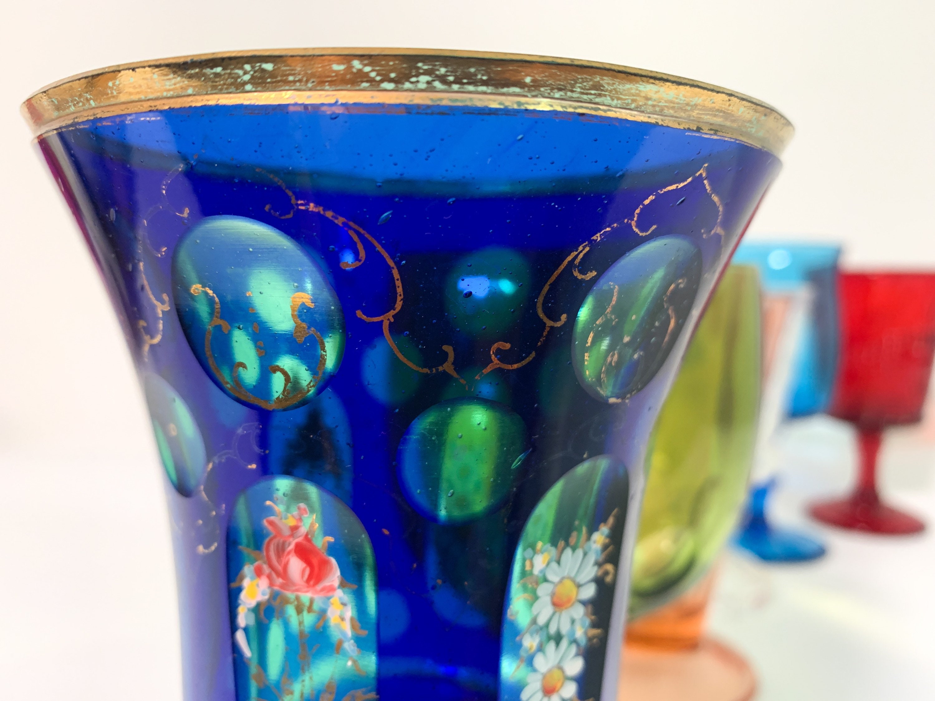 2nd Time Around Vintage Set 6 Mulit-Color Large Goblets Glasses ...